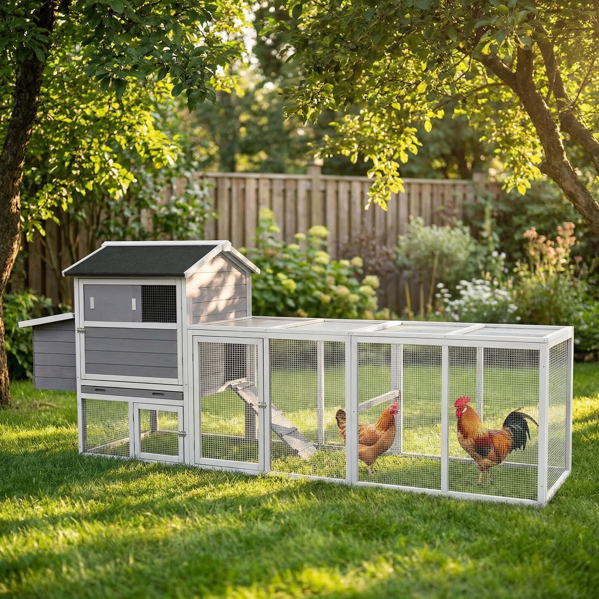 LUXEYARD large main house Gray Wooden Chicken Coop Large Outdoor Hen ...