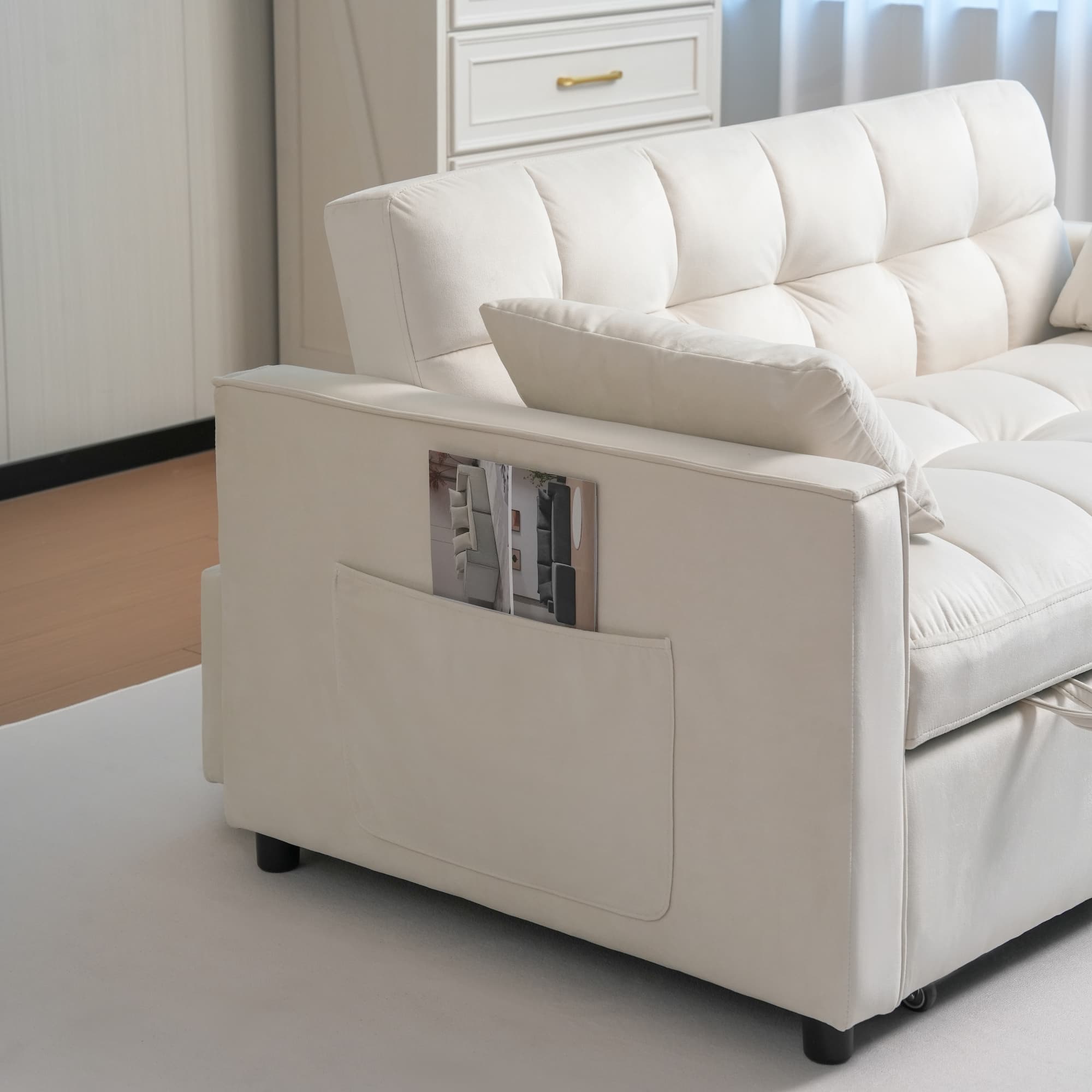 Lycvki Cream Color Casual Velvet Full Futon in the Futons & Sofa Beds ...