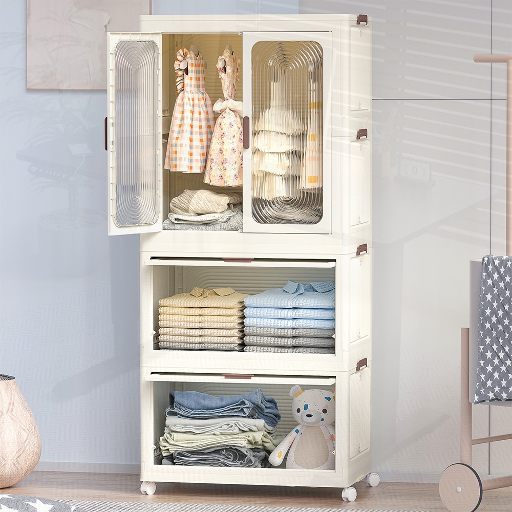 Watnature Portable White Baby Wardrobe Closet with Magnetic Doors Four ...