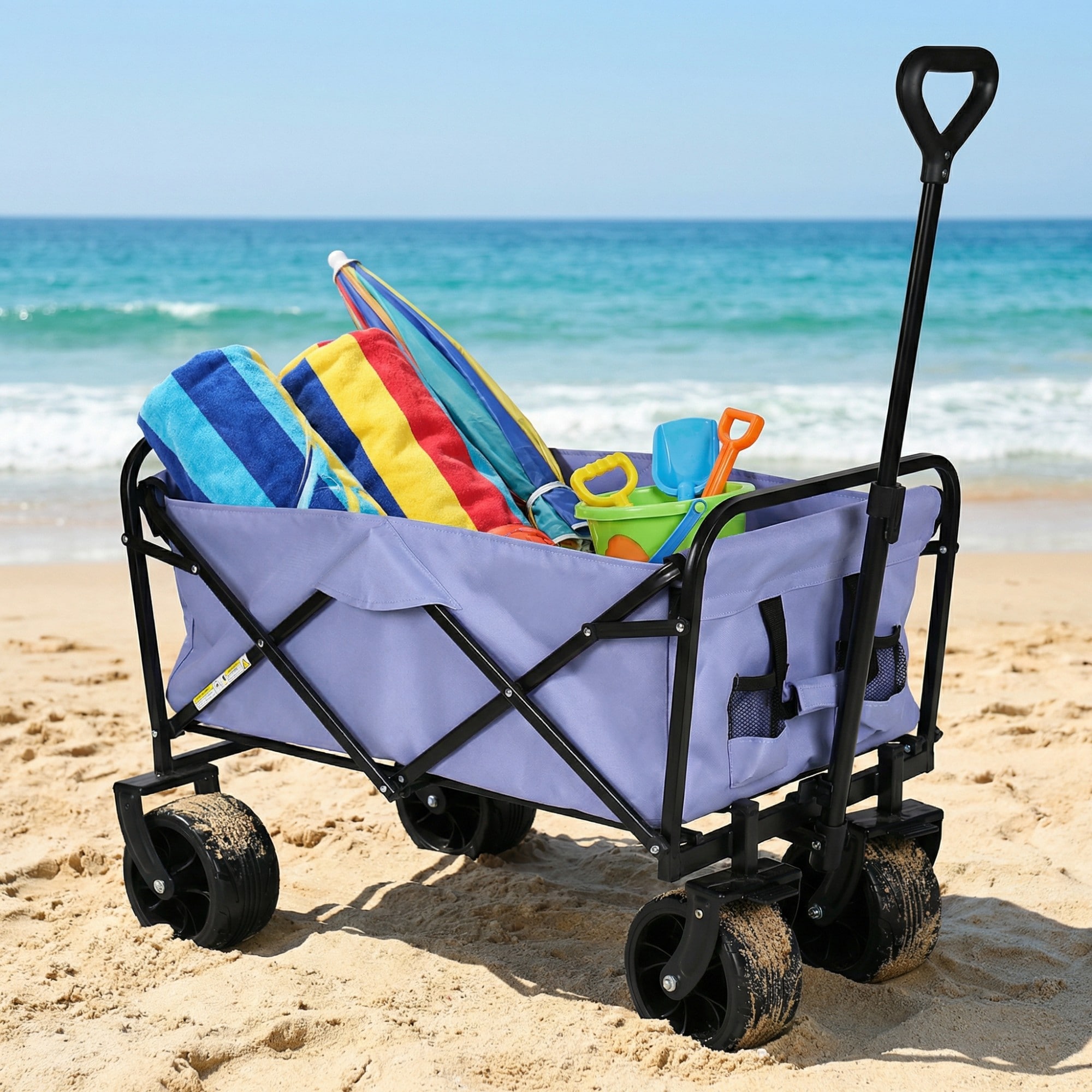 Yocada 100L Collapsible Folding Beach Wagon Cart with 220Lbs Large ...