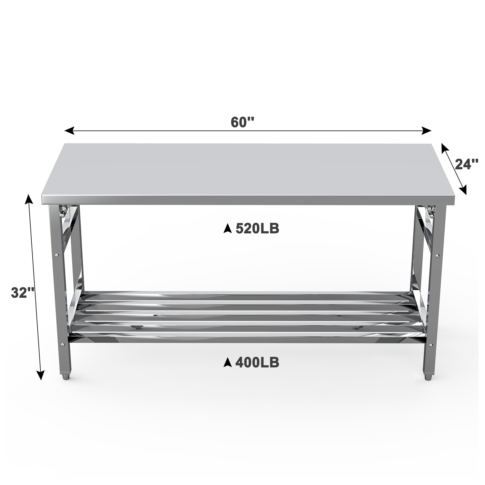 Qeetex NSF-Certified 24x60 Inch Stainless Steel Table Heavy Duty ...