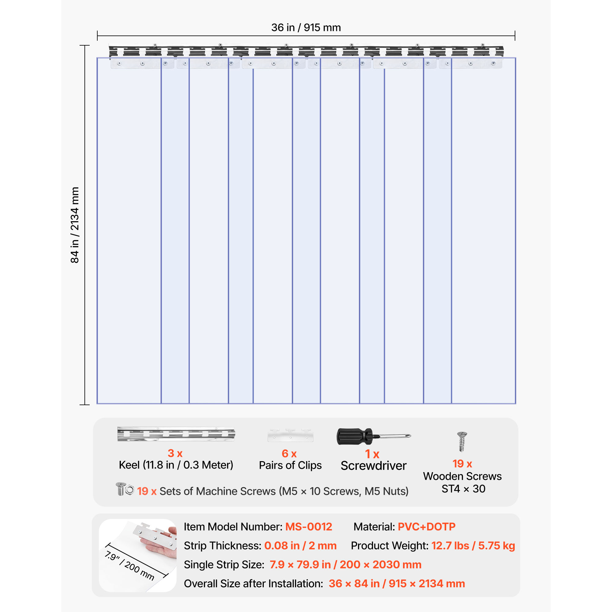 GIVIMO PVC Freezer Door Curtain 84-in H x 36-in W 6-pc Clear Strip ...
