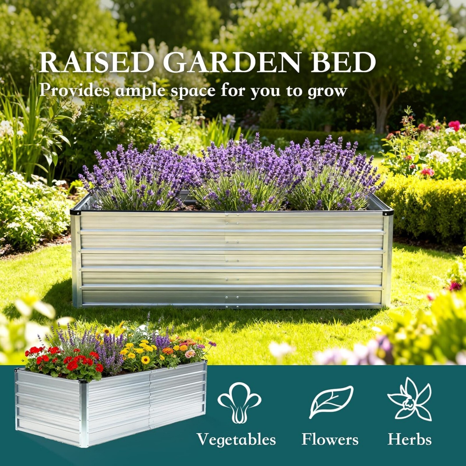 GlasFlength Metal Raised Garden Bed Outdoor Planter Box Deep Soil ...