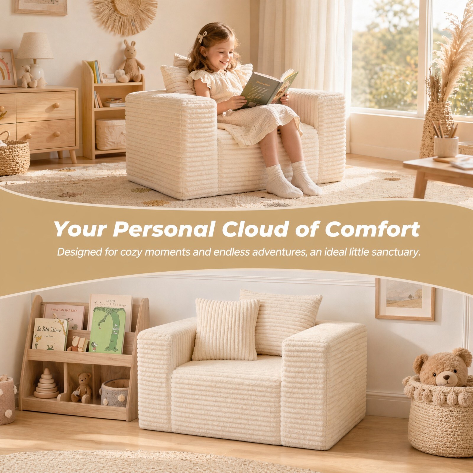 GlasFlength Kids Cloud Sofa High Backrest Wider Armrest Memory Foam ...
