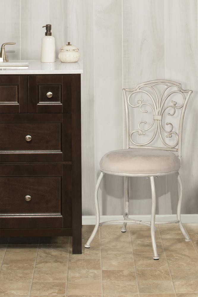Hillsdale Furniture 32 in H White with Gold Rub and Fawn Beige Round Makeup Vanity Stool at Lowes