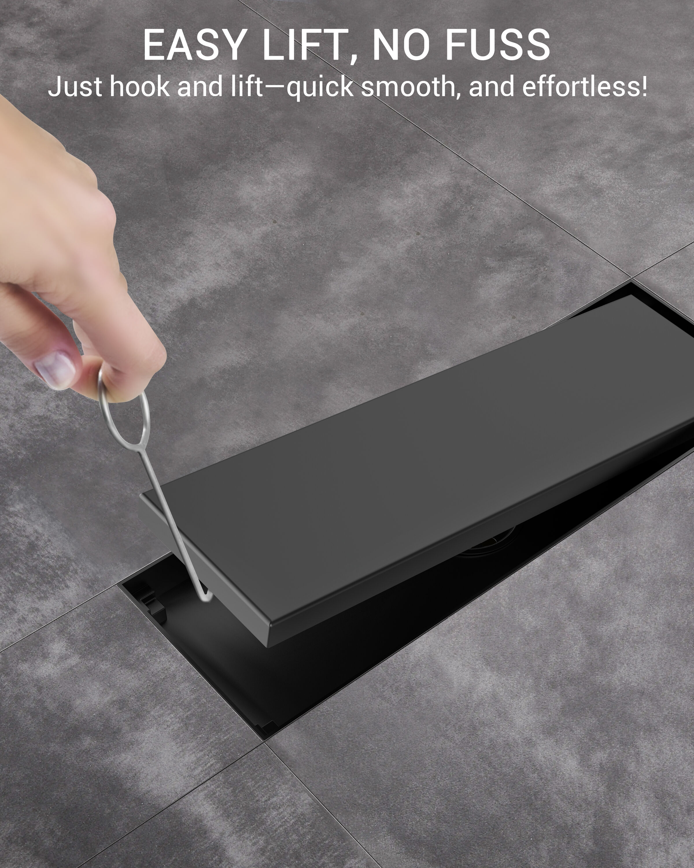 YAWWALK Matte Black 12-in High Flow Linear Shower Drain with Removable ...