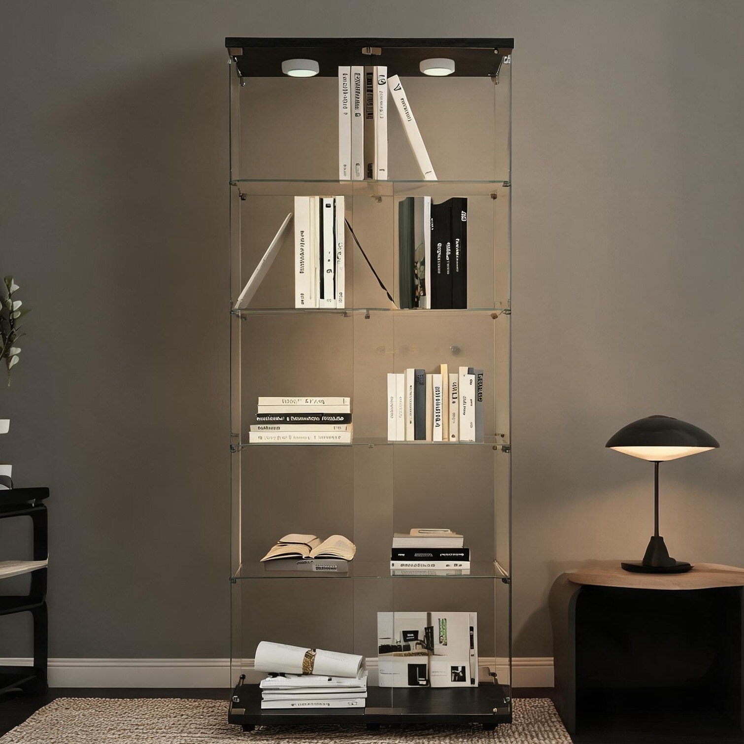 Watnature 74.8 Tall Display Cabinet Deep Black Particle Board Tempered ...