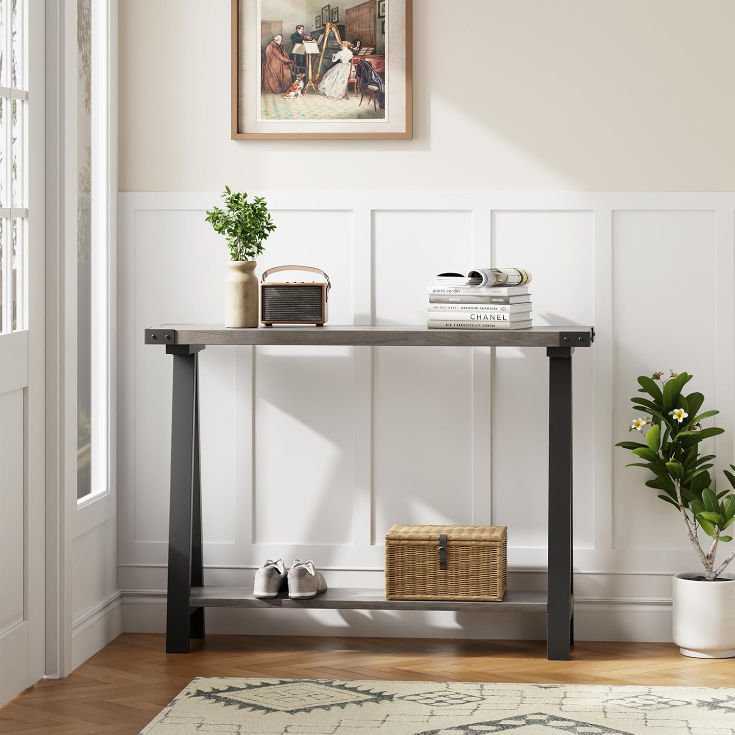 GAOMON 2 Tier Sofa Table with Storage Shelf-V-Leg Farmhouse Console ...