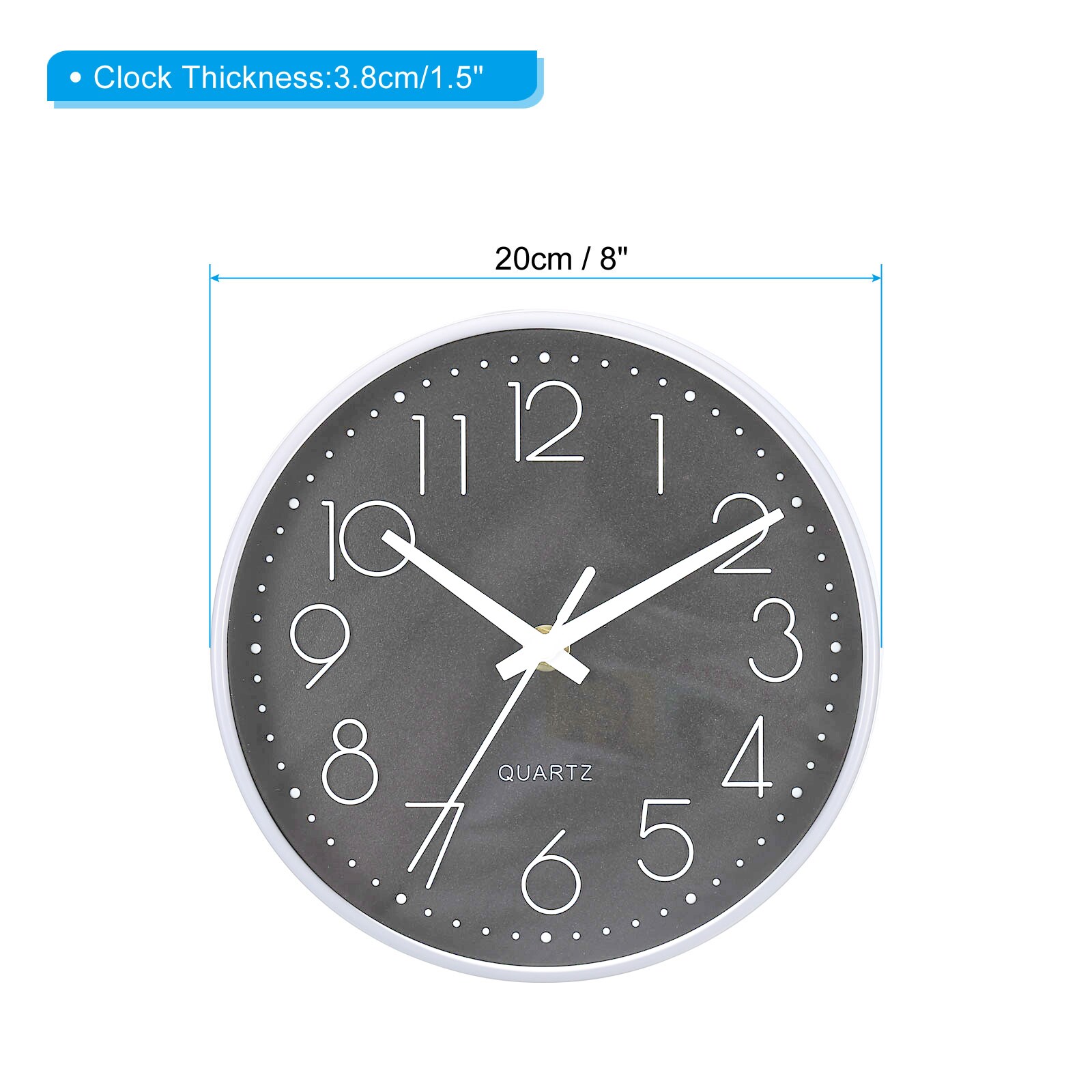 PATIKIL 8inch Round Wall Clock Battery Operated Silent Non-Ticking Wall ...