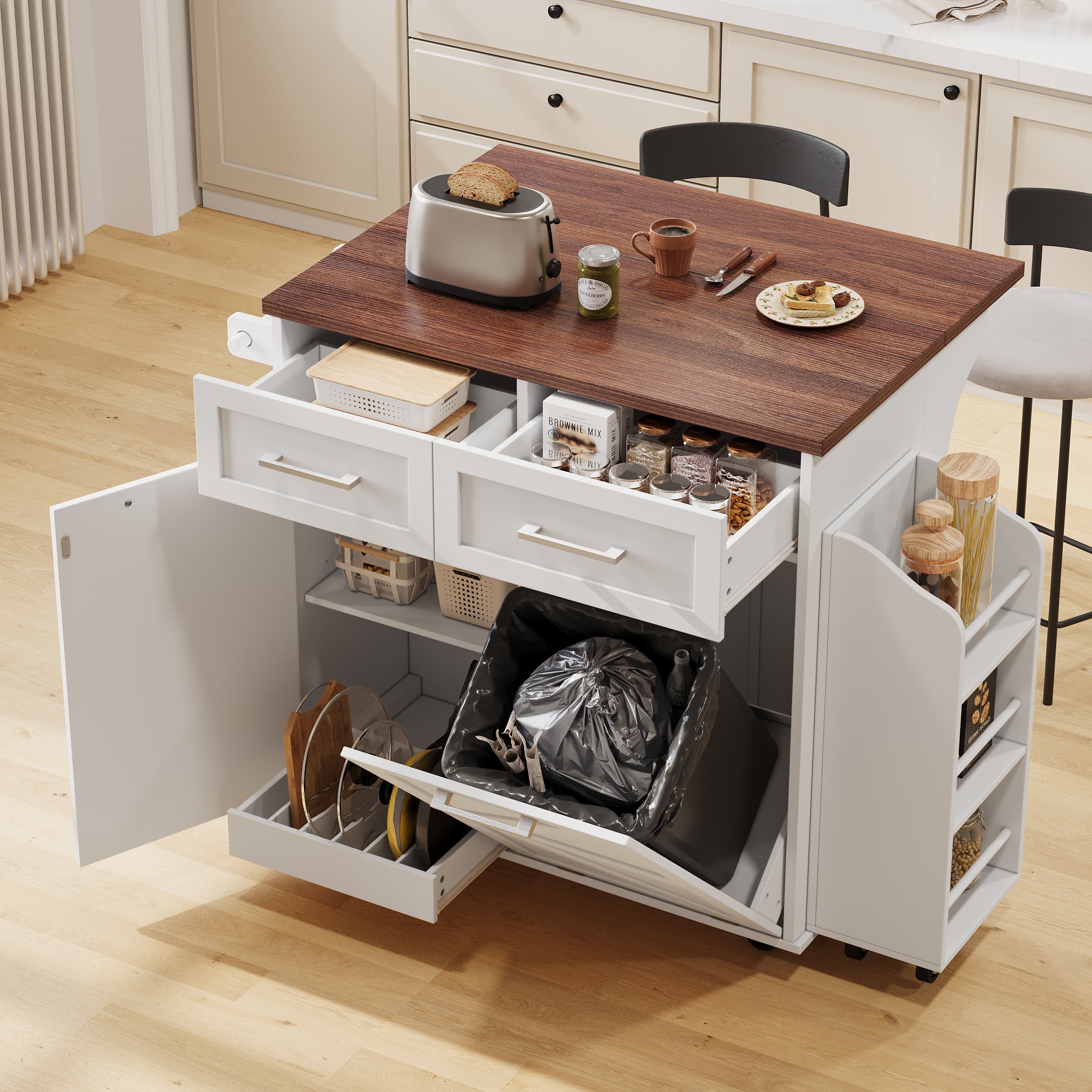 Tatayosi Farmhouse Kitchen Island with Drop Leaf Kitchen Storage Island ...