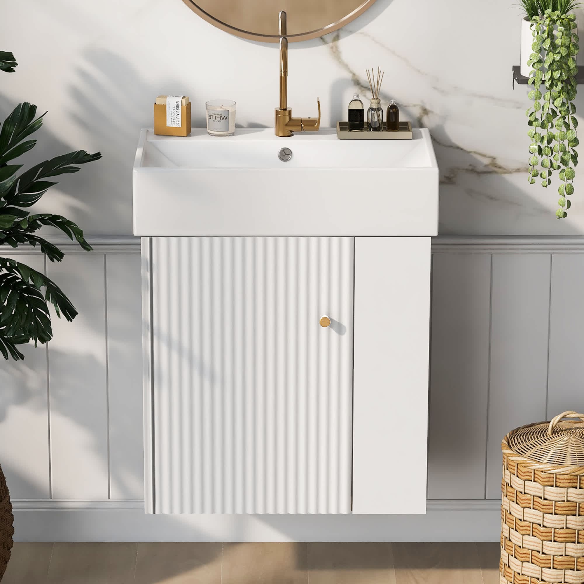 Vynxaria 22 inch Modern Floating Bathroom Vanity with Ceramic Basin ...