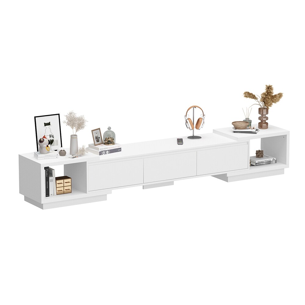 Homsee White Modern Expandable TV Stand with 3 Drawers Adjustable ...