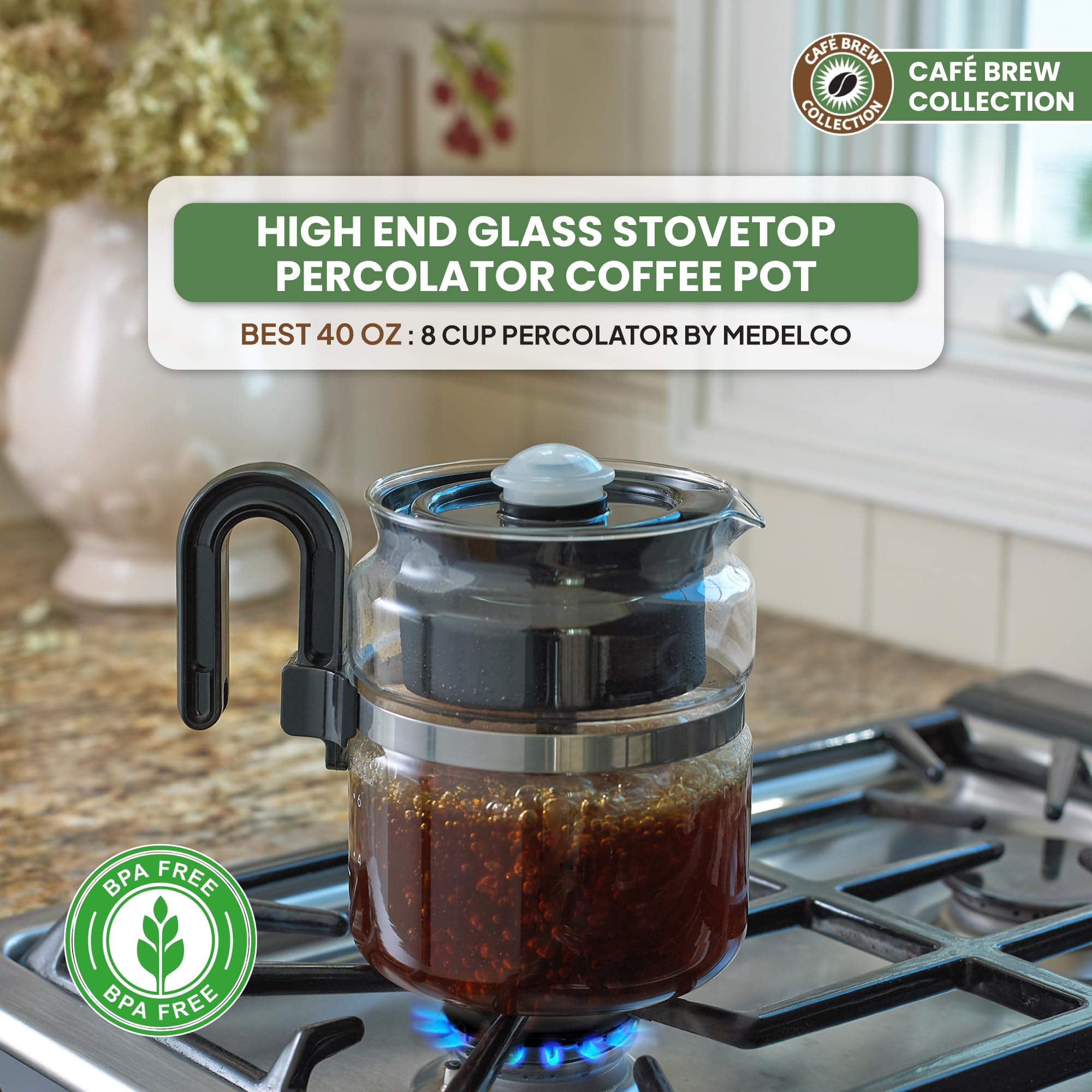 ERCO Caf Brew Collection 8-Cup Glass Stovetop Plator Coffee Pot ...
