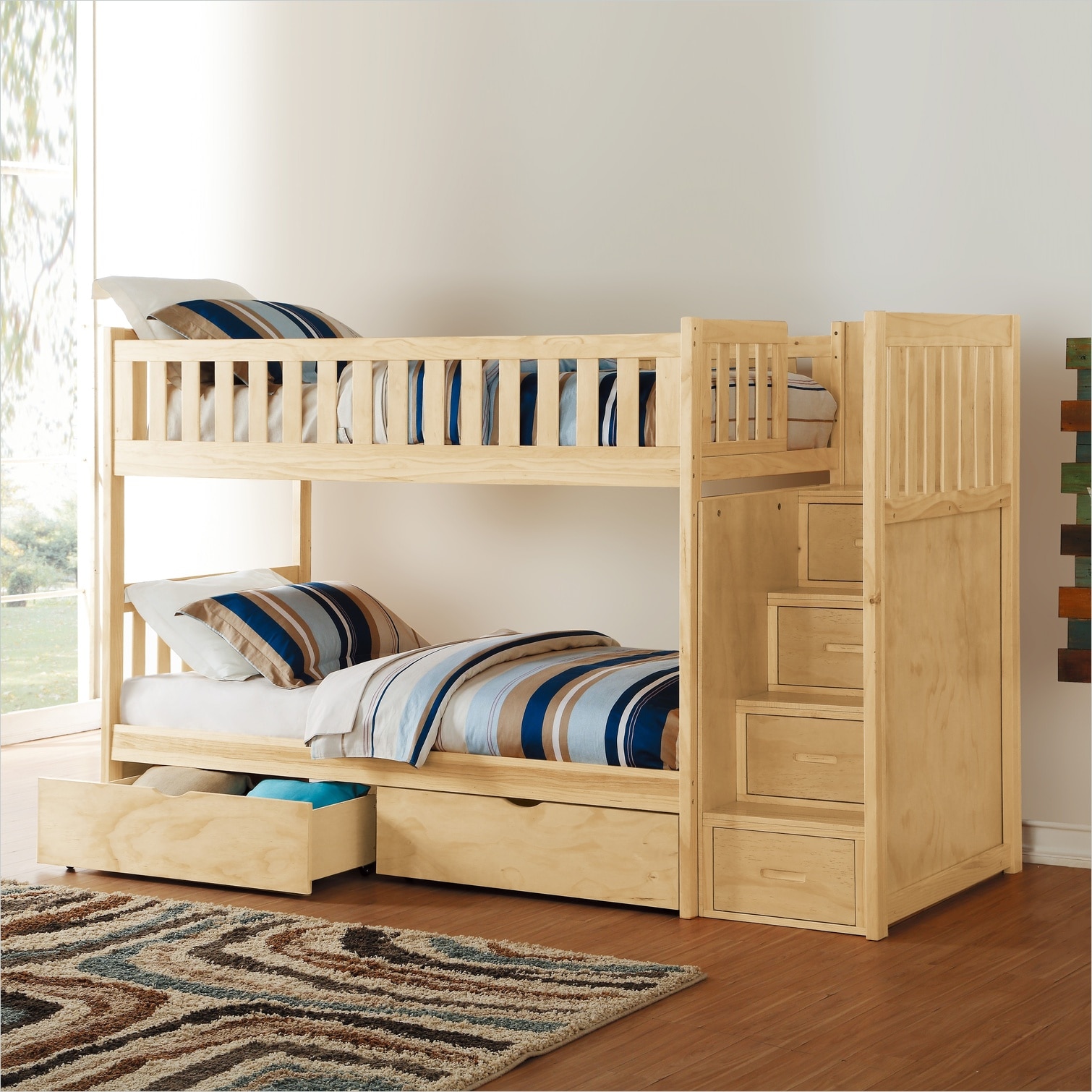 SunJet Twin Bunk Bed with Reversible Step Drawers and Storage Boxes ...