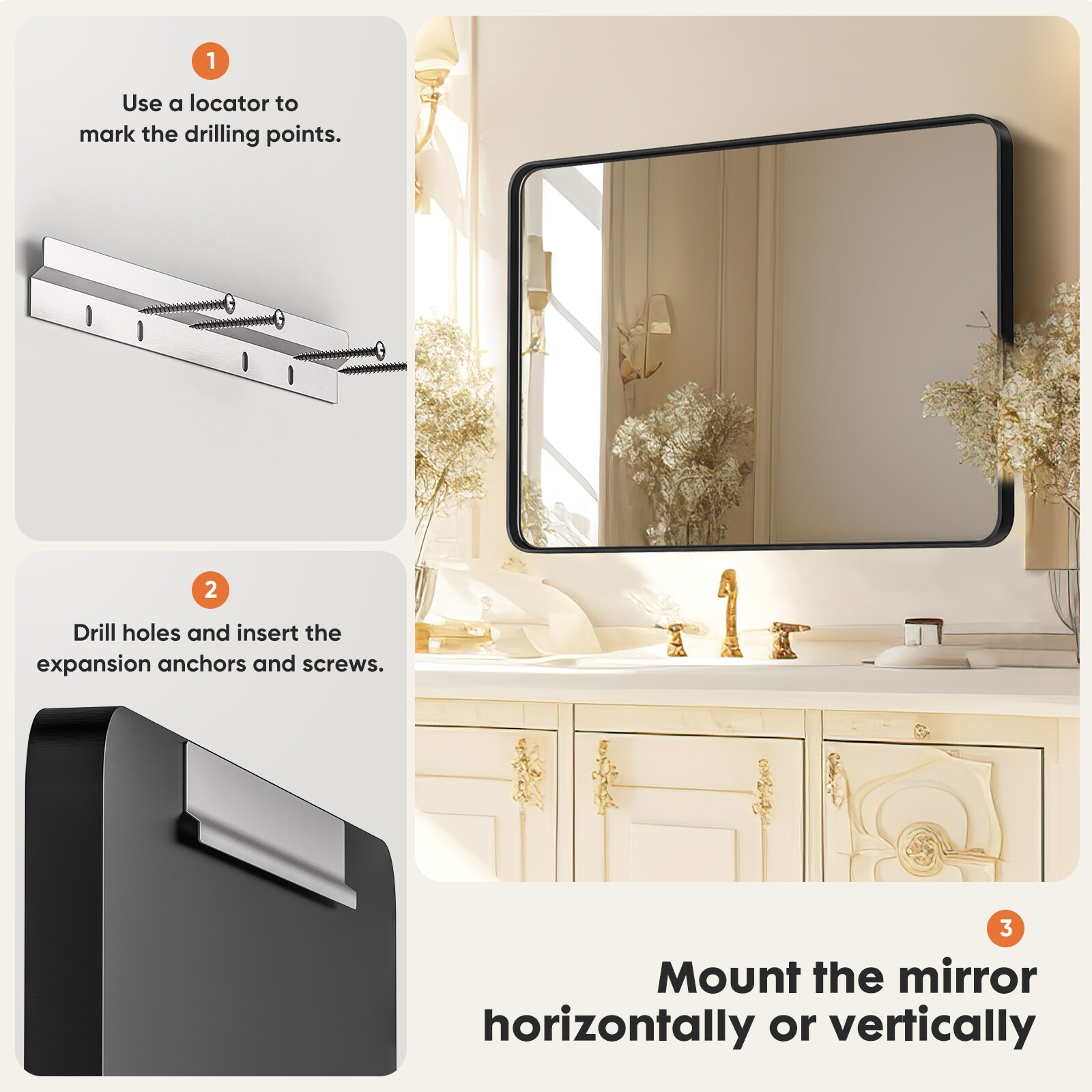 OOU 40 Inch Bathroom Vanity Mirror Aluminum Alloy Framed Wall Mirror ...