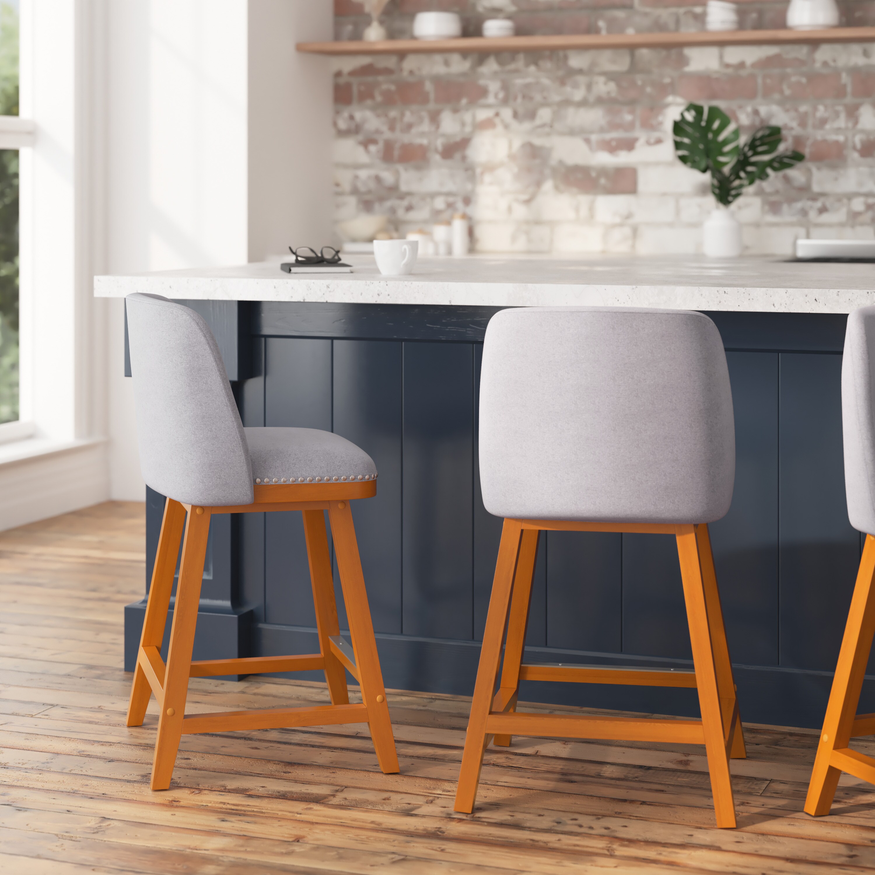 Taylor & Logan Nina Set of 2 Gray Faux Linen 24.5-in H Counter height ...
