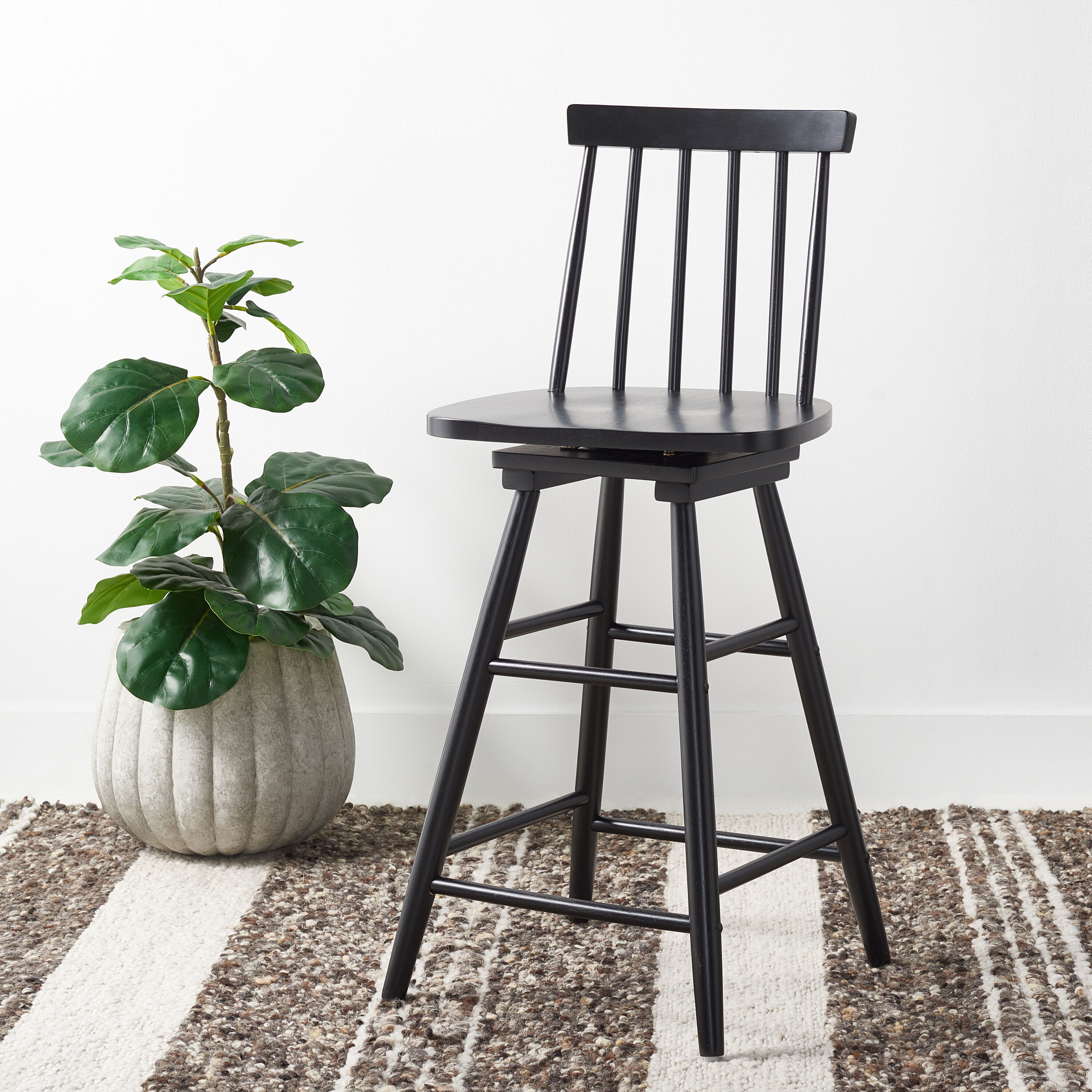 Safavieh Black 25.0 Inches H Counter height Contoured seat Swivel Wood Bar Stool and Back in the Bar Stools Counter Stools department at Lowes