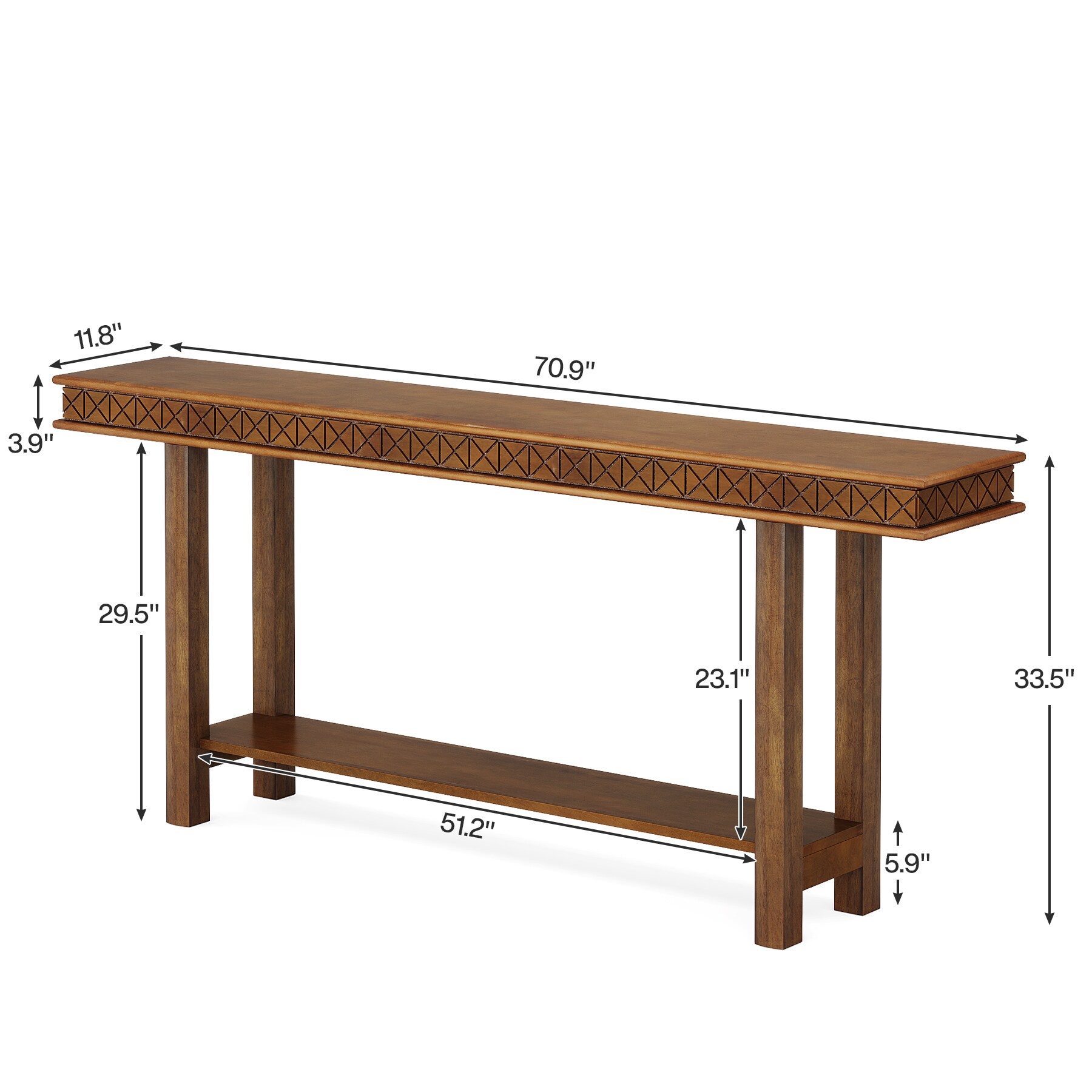 LOVMOR 70.9Inch Extra Long Console Table Rustic Solid Wood Sofa Table ...