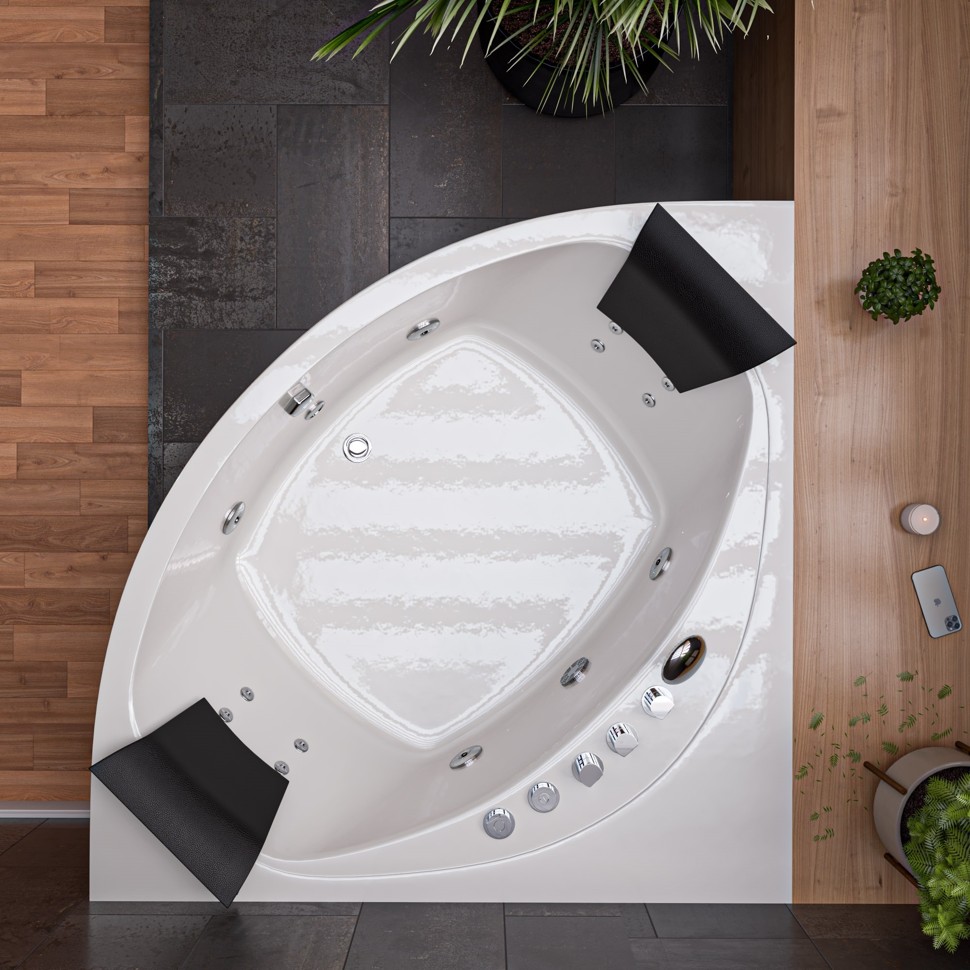 EAGO 59.13-in x 59.13-in White Acrylic Rectangle Alcove Whirlpool Tub ...