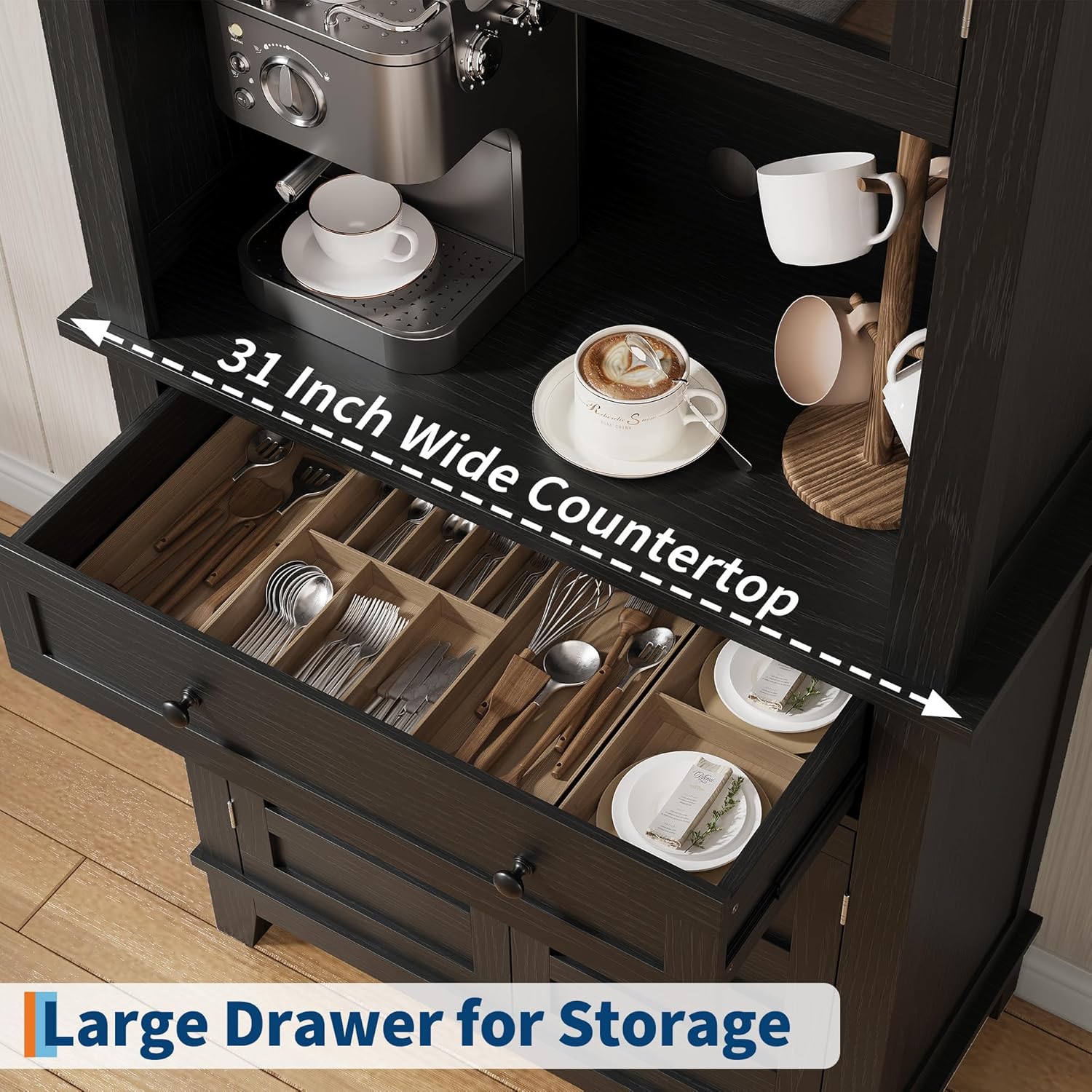 Garvee 72 in Tall Kitchen Pantry Cabinet Kitchen Hutch Bar Cabinet with ...