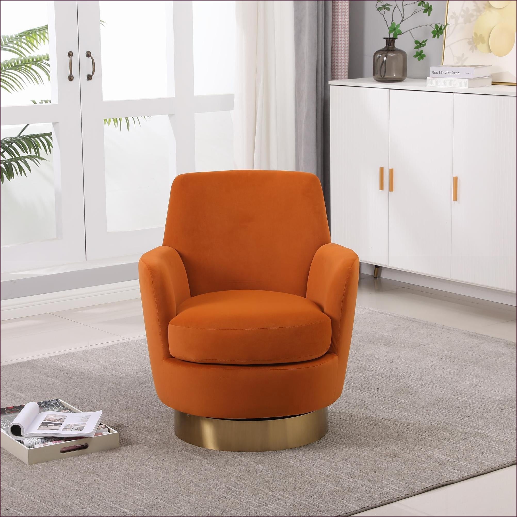 Watnature Velvet Swivel Barrel Accent Chair Comfy Round Reading Chair ...