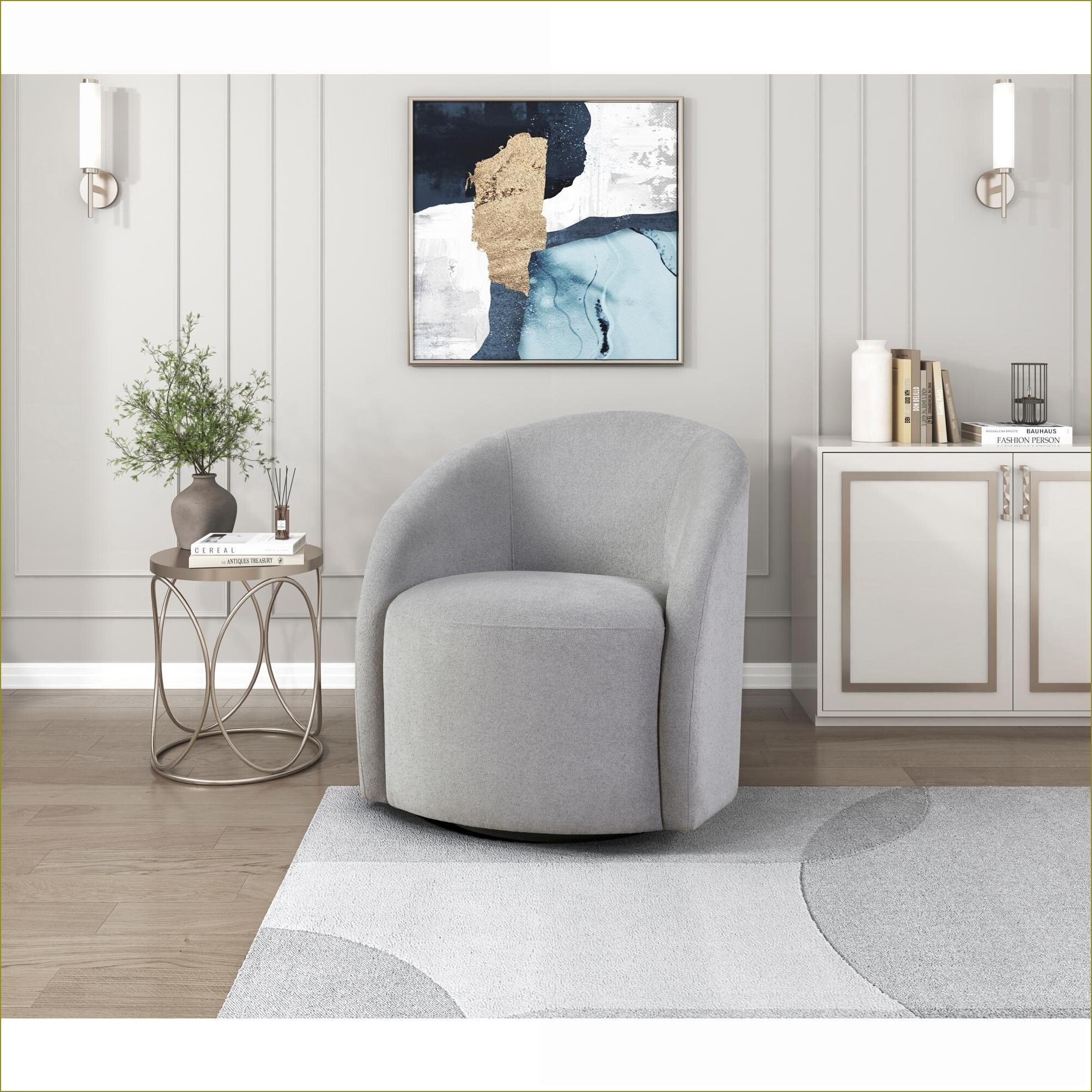 Watnature Light Gray Boucle Swivel Barrel Accent Chair Solid Wood ...