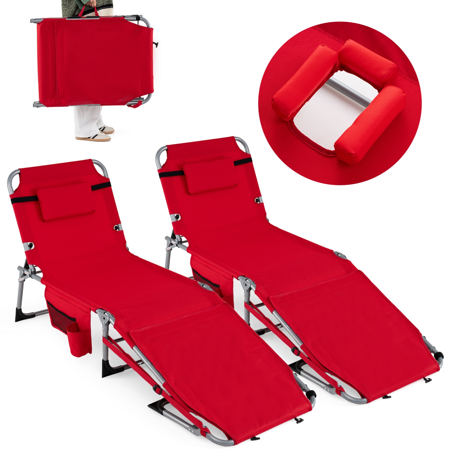 Volenca Set of 2 Folding Tanning Chairs with Face and Arm Holes and 4 ...