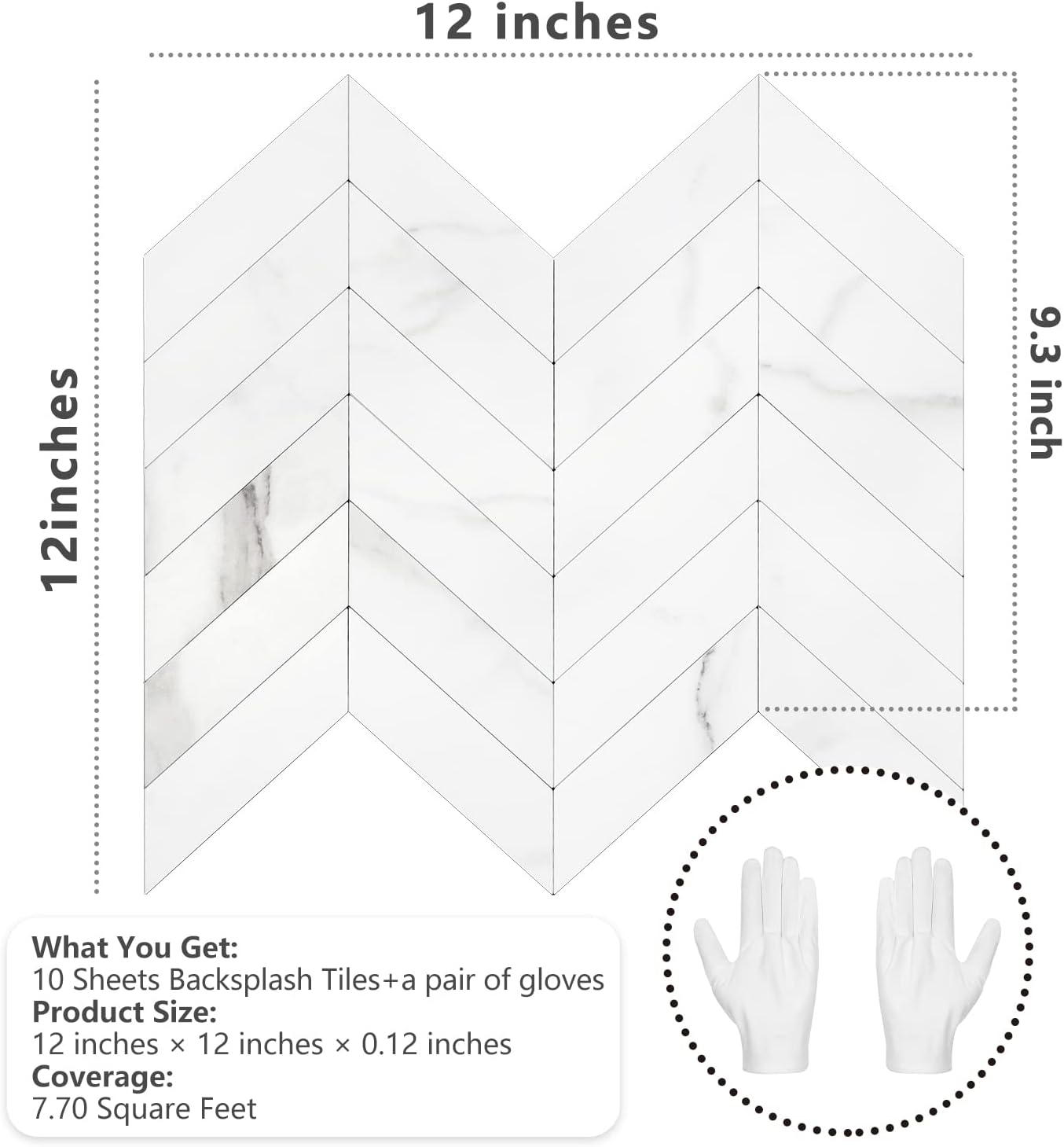 STICKGOO 10 Sheet 12 x 12 inch Herringbone Tile Peel and Stick ...