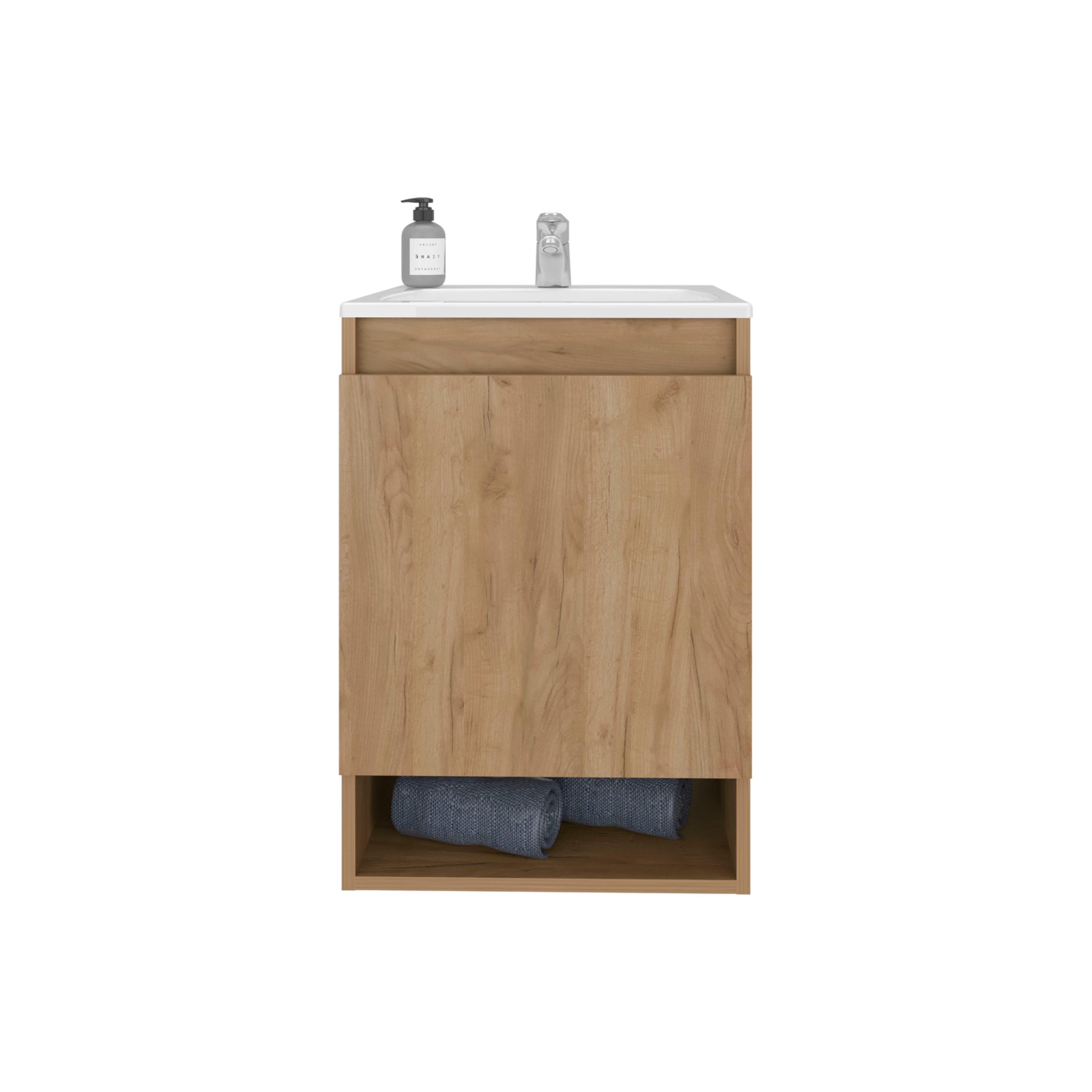 Tinyhomie Wall Mounted Bathroom Vanity With Sink Two Doors Open Shelf ...