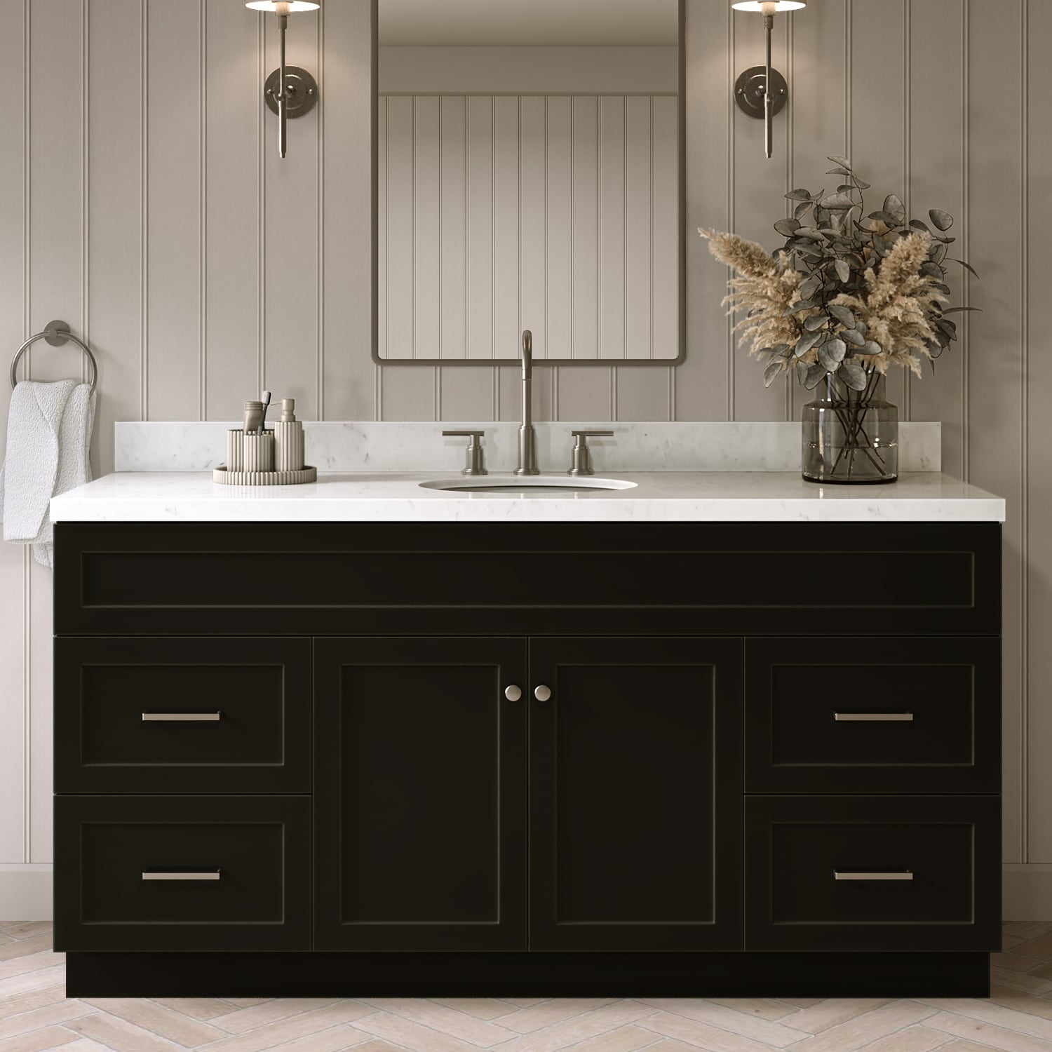 ARIEL Hamlet 66-in Black Undermount Single Sink Bathroom Vanity with ...
