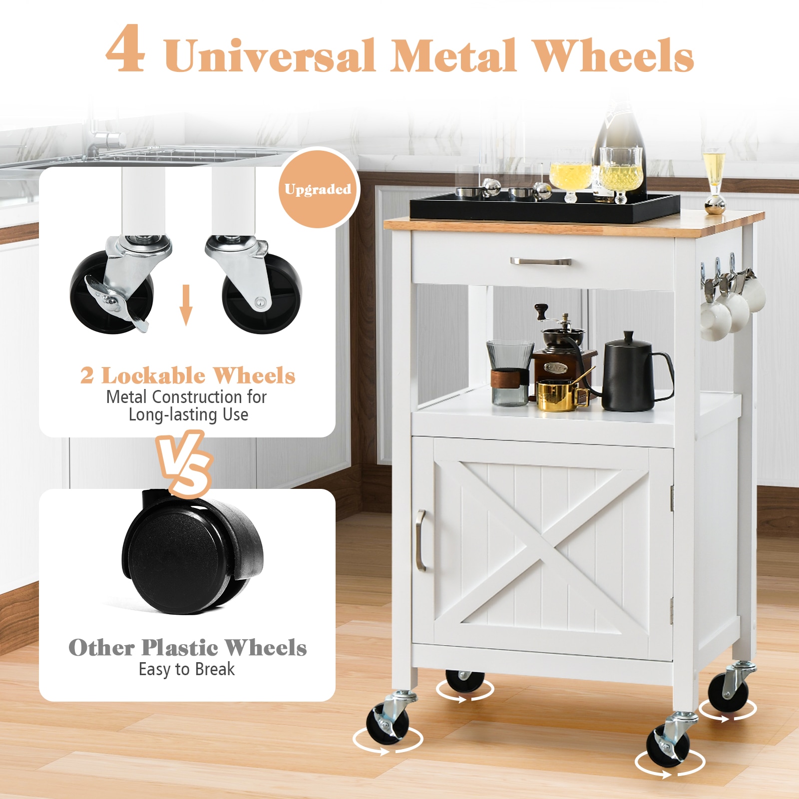 SUGIFT Rolling Kitchen Island Cart With Drawer Single Door Cabinet Open ...