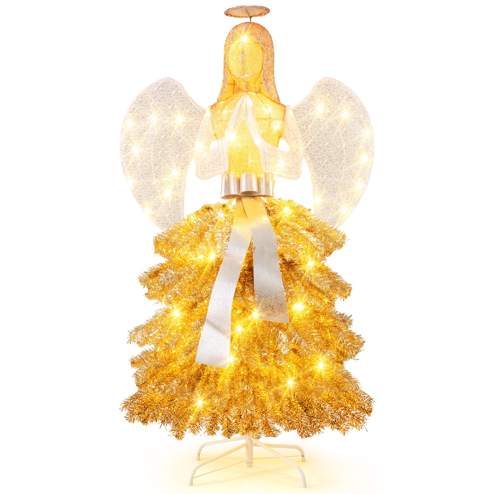 BABOOM 5.2 Feet Lighted Prayer Angel Artificial Christmas Tree with 150 ...