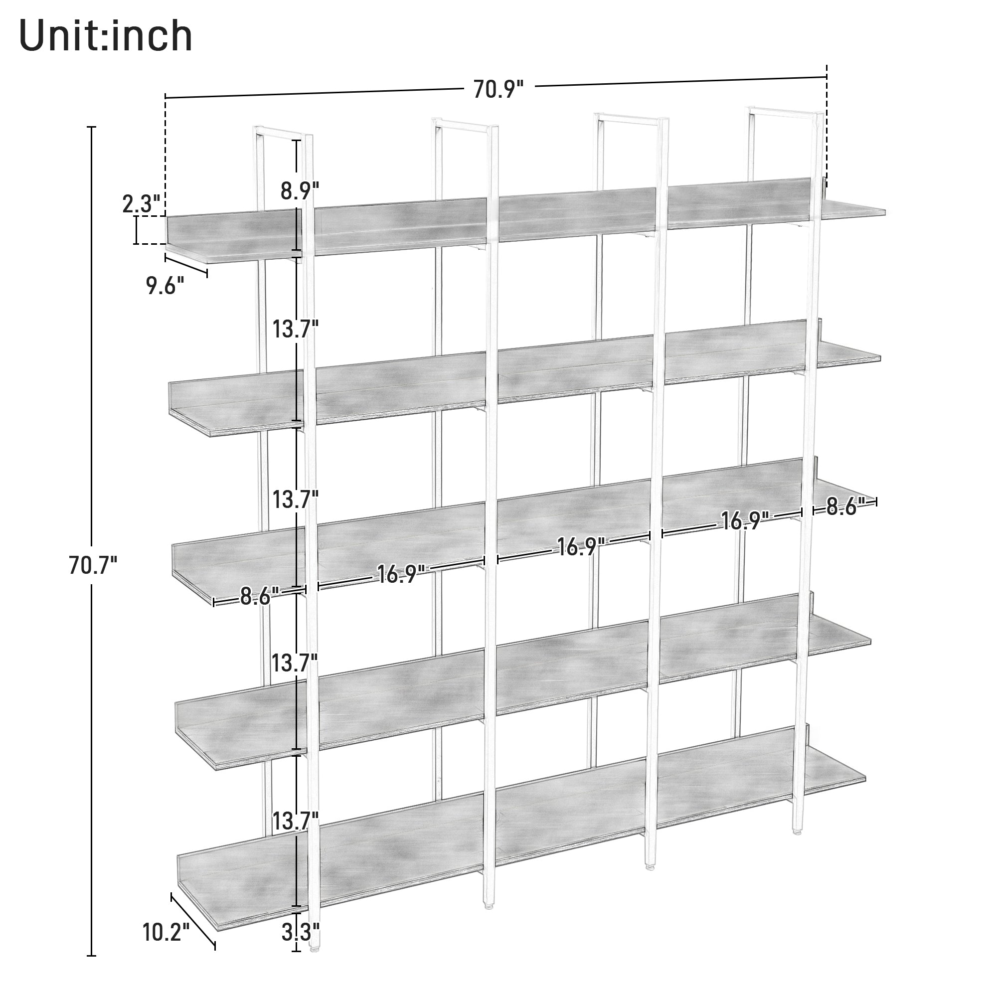 Boyel Living 5 Tier Bookcase Home Office Open Bookshelf Vintage ...