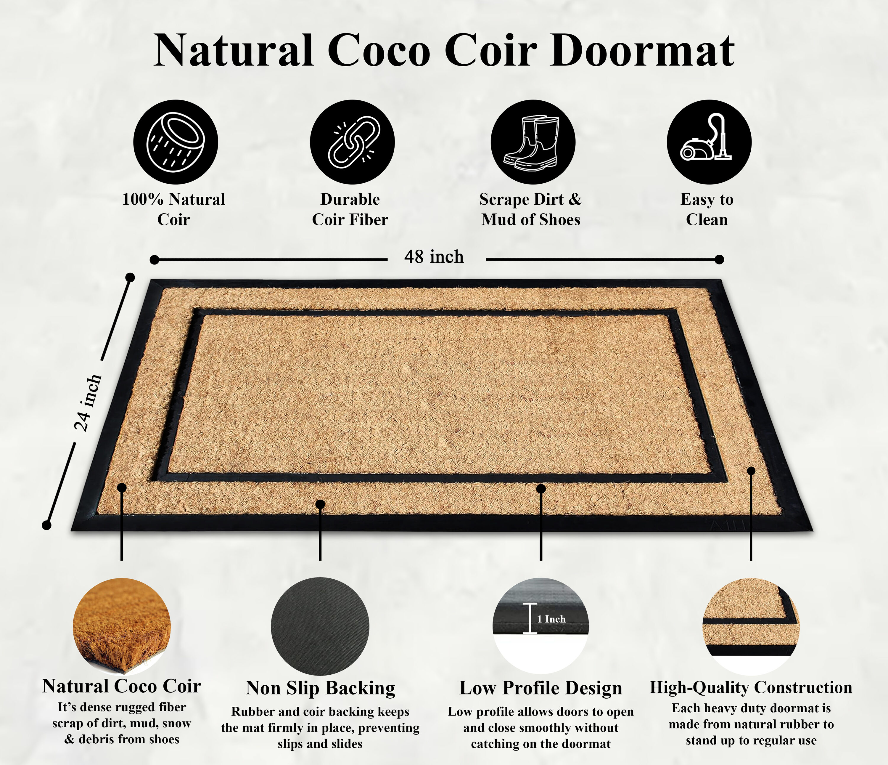 A1 Home Collections Entrance Door Mat 24-in x 48-in Heavy Duty Front ...