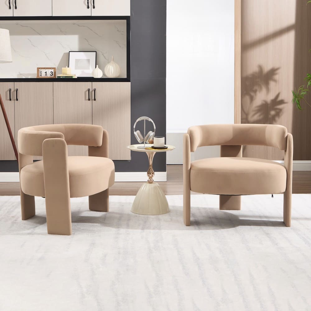 Coolbibila 31 Inch Khaki Velvet U Shaped Accent Club Chair with Pillow ...