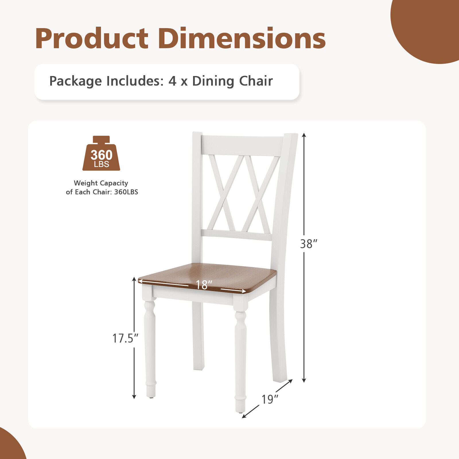 SUGIFT Set of 4 Wooden Farmhouse Kitchen Chairs with Rubber Wood Seat ...