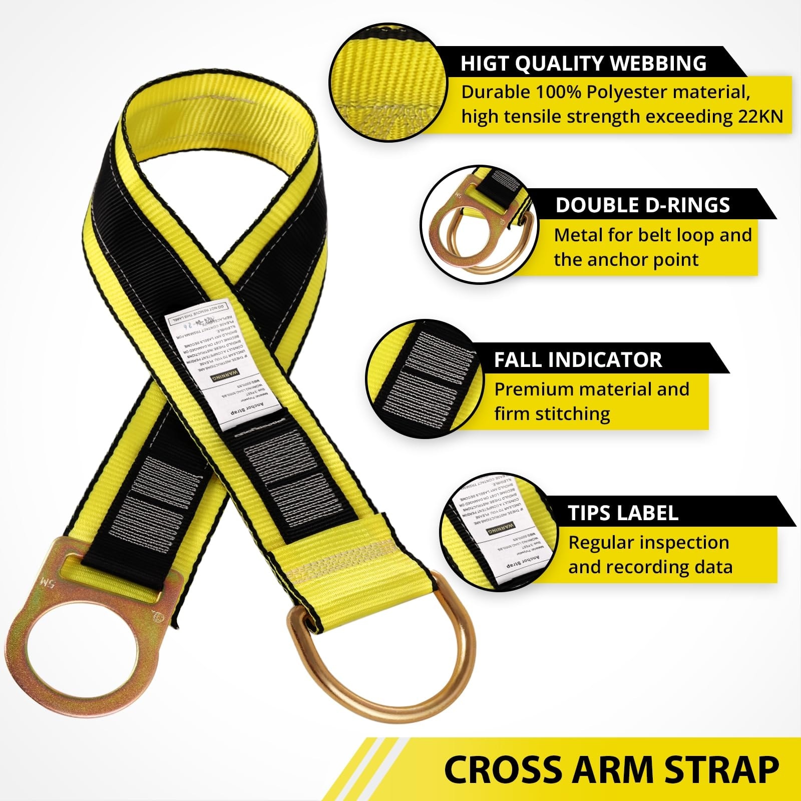 Etokfoks 4ft Cross Arm Strap Fall Protection Anchor Lanyard D Ring for ...