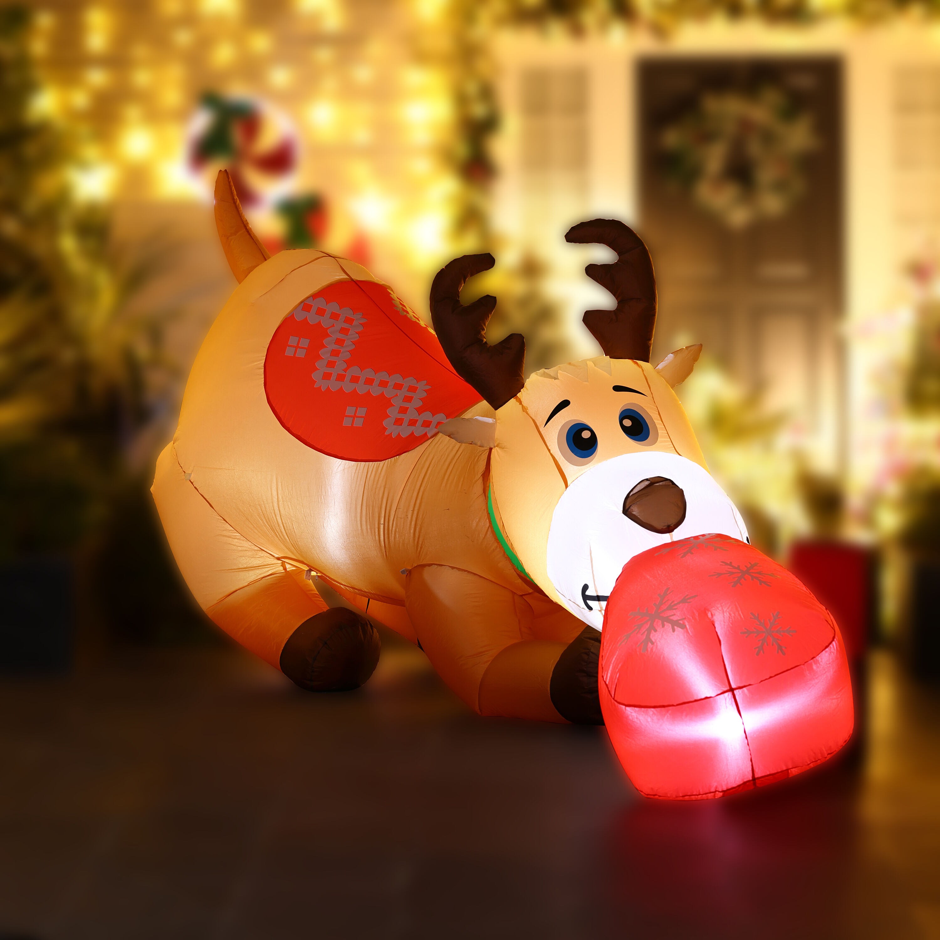 LuxenHome 4.56-ft Animatronic Lighted Reindeer Christmas Inflatable in ...