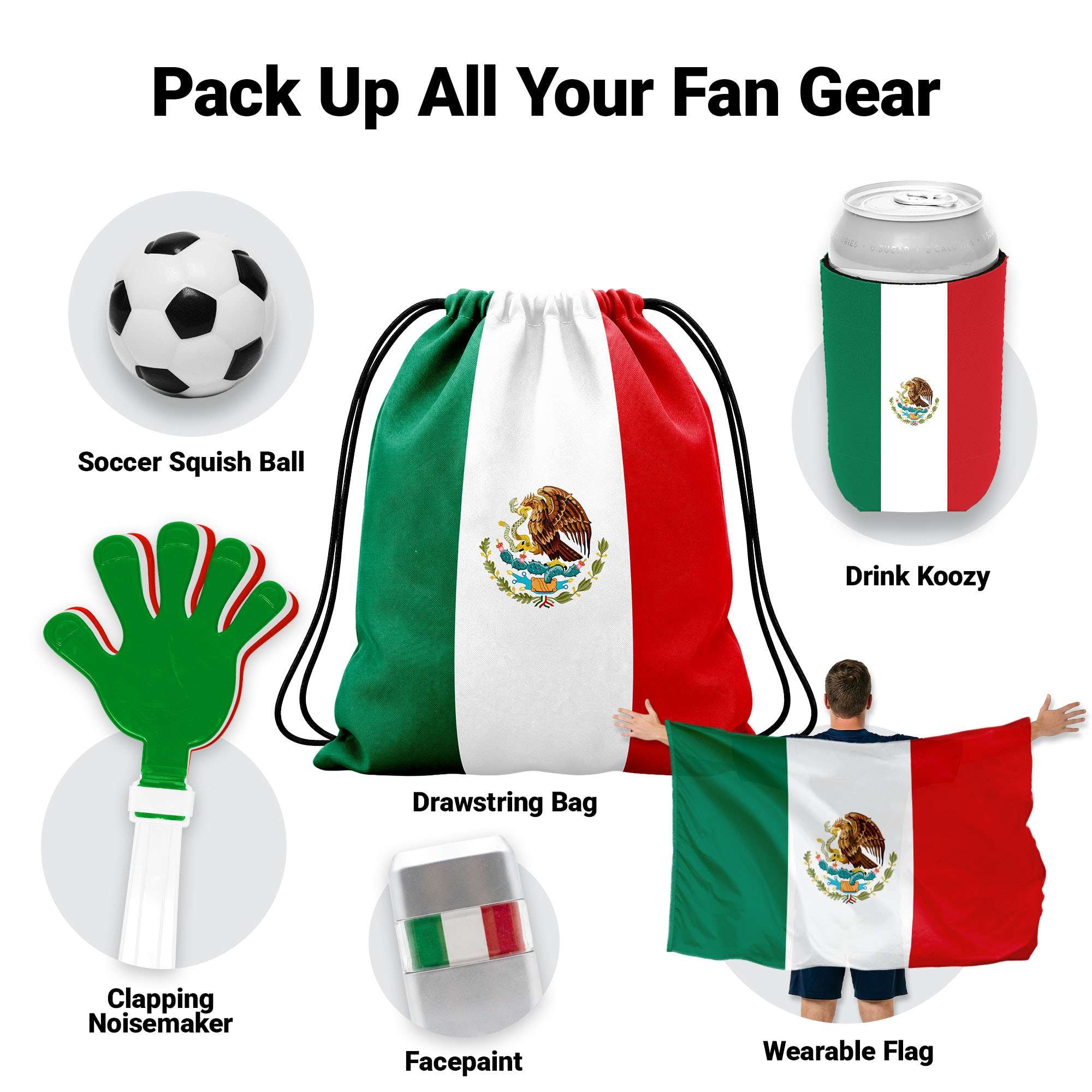 G128 Mexico World Soccer Cup 2026 Indoor/Outdoor Polyester Fan Kit ...