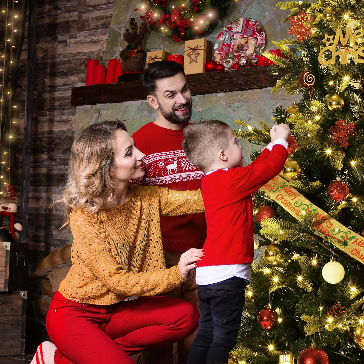 GAOMON 6.5ft Pre-Lit Spruce Artificial Christmas Tree- Full Hinged ...