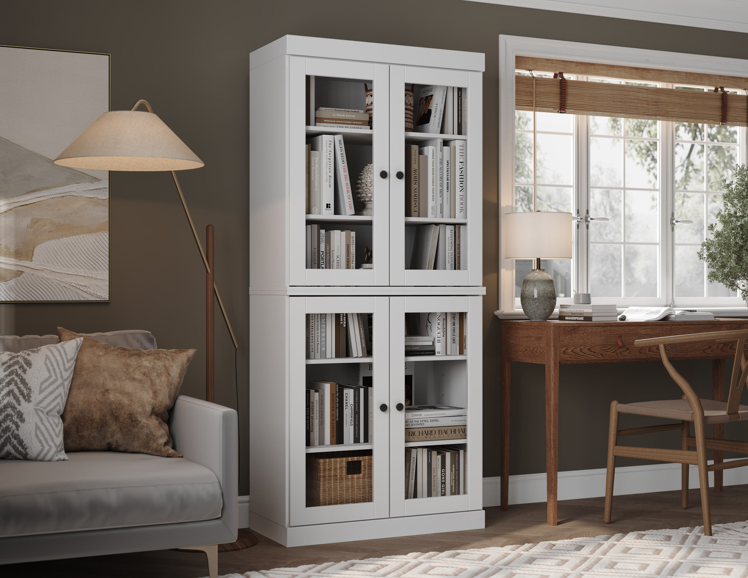 Palace Imports 32-in W Solid Wood Tall Modular Clear Glass Bookcase in ...