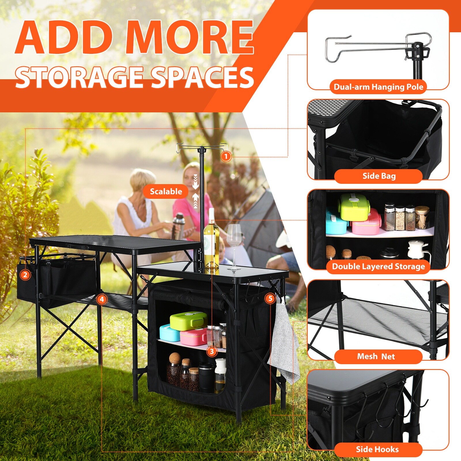 Portable Folding Camping Kitchen Table Outdoor Cook Station with ...