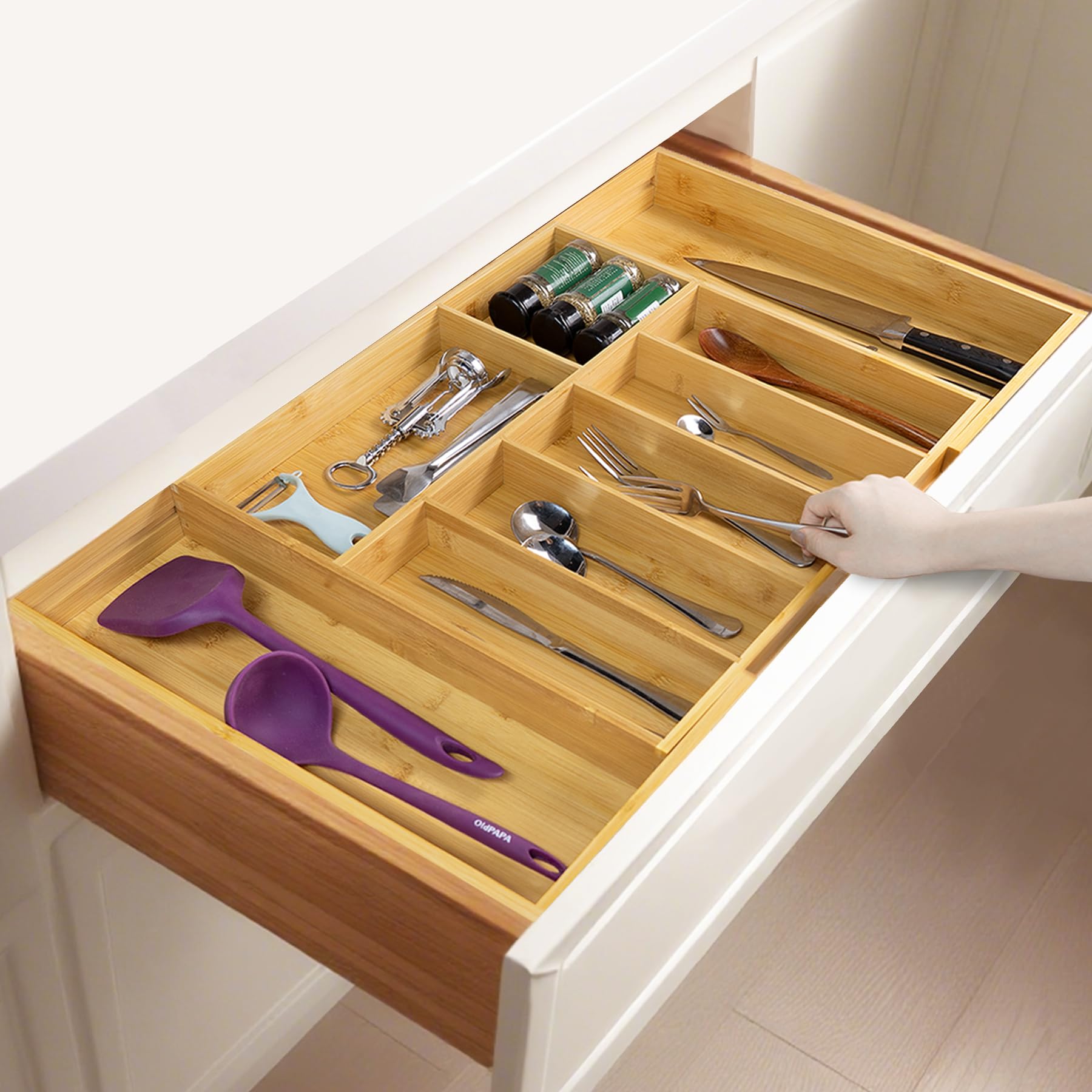 Aoibox extra large bamboo drawer organizer expandable 7 to 9 slot ...
