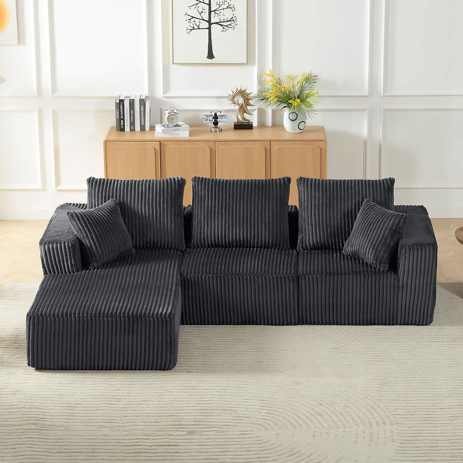 Choco Moon Modern Corduroy Cloud Couch 4-Seater Modular Sectional Sofa ...