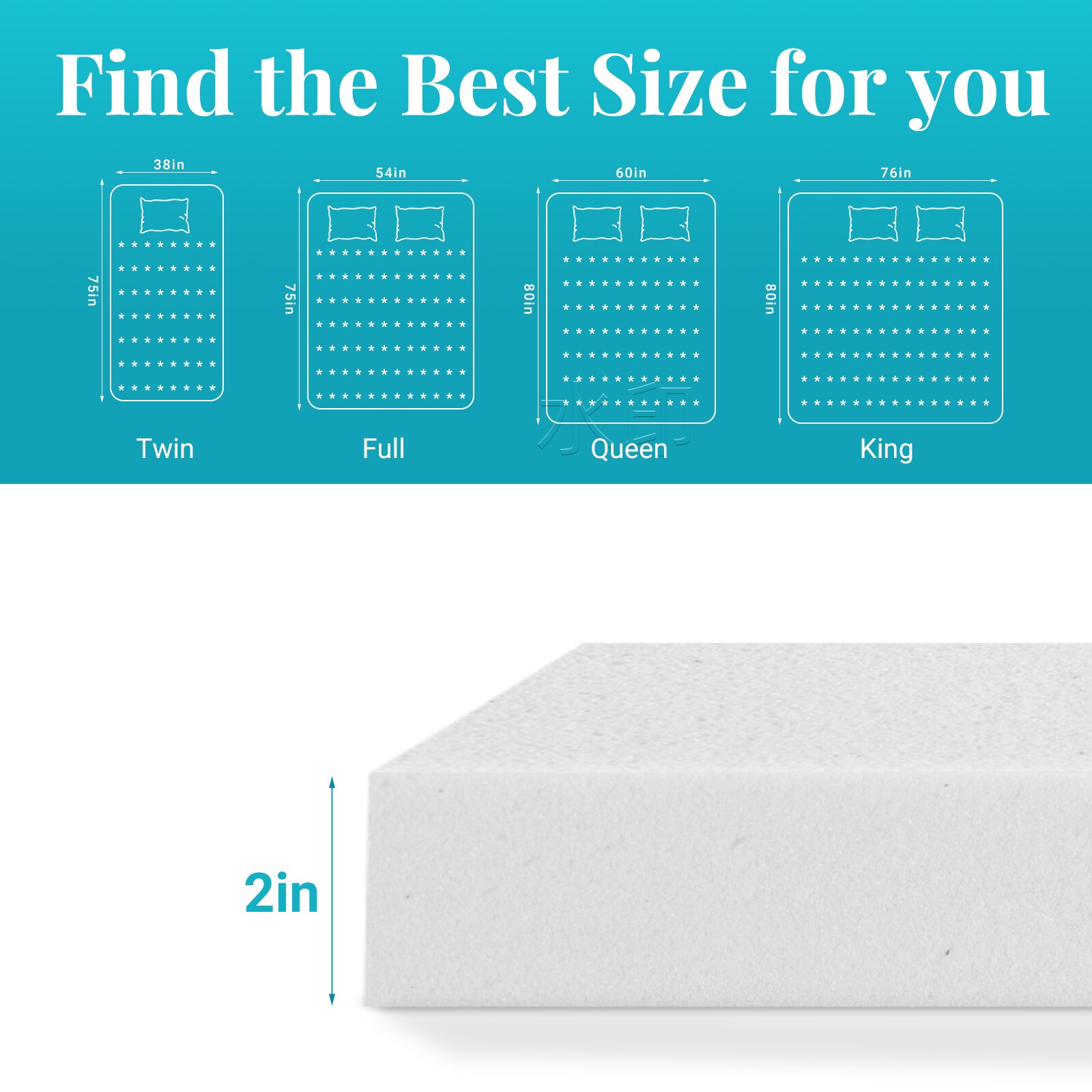OOU 2 Inch Memory Foam Mattress Topper with Washable Non Slip Cover ...