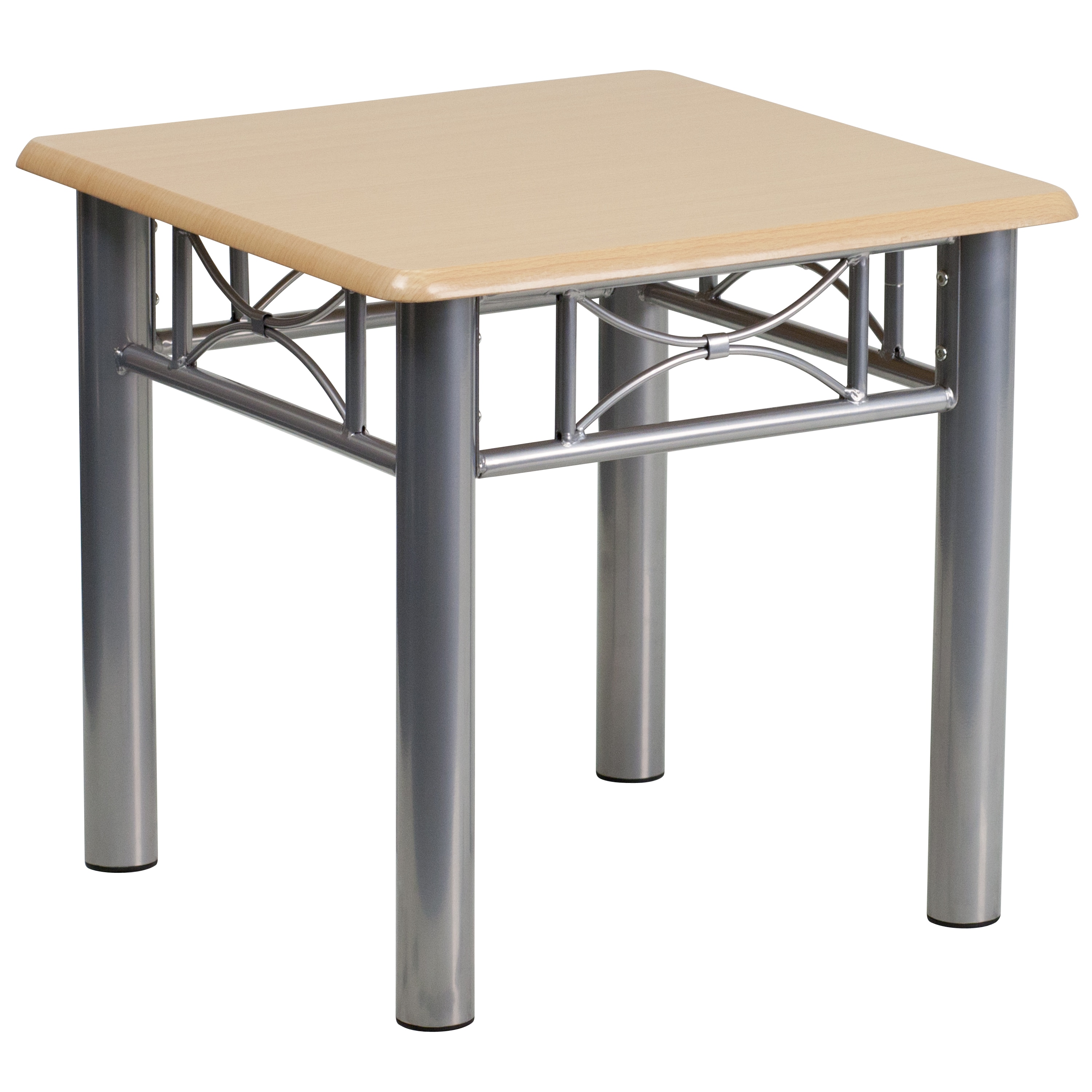 Emma + Oliver Natural Laminate End Table with Silver Steel Frame in the ...