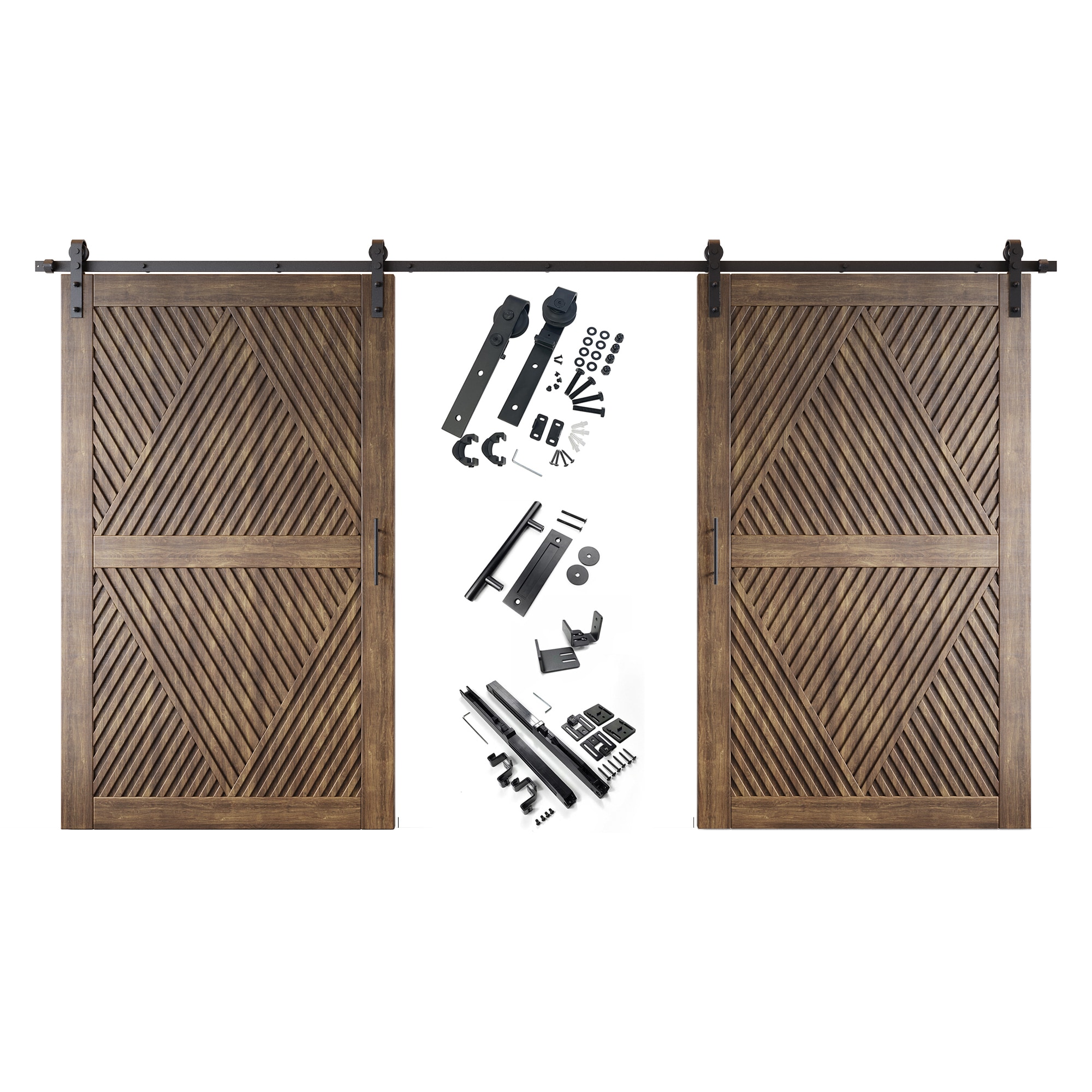HOMACER 42-in x 84-in Dark Walnut Pine Wood Solid core Double Barn Door ...