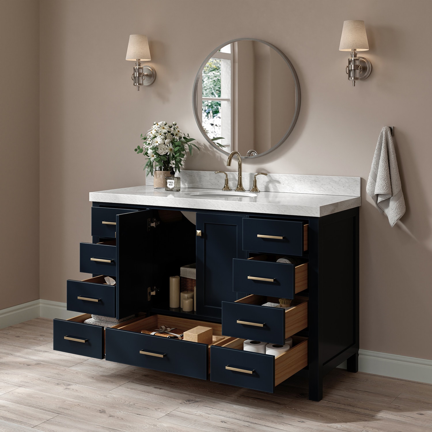 ARIEL Cambridge 54-in Midnight Blue Undermount Single Sink Bathroom ...