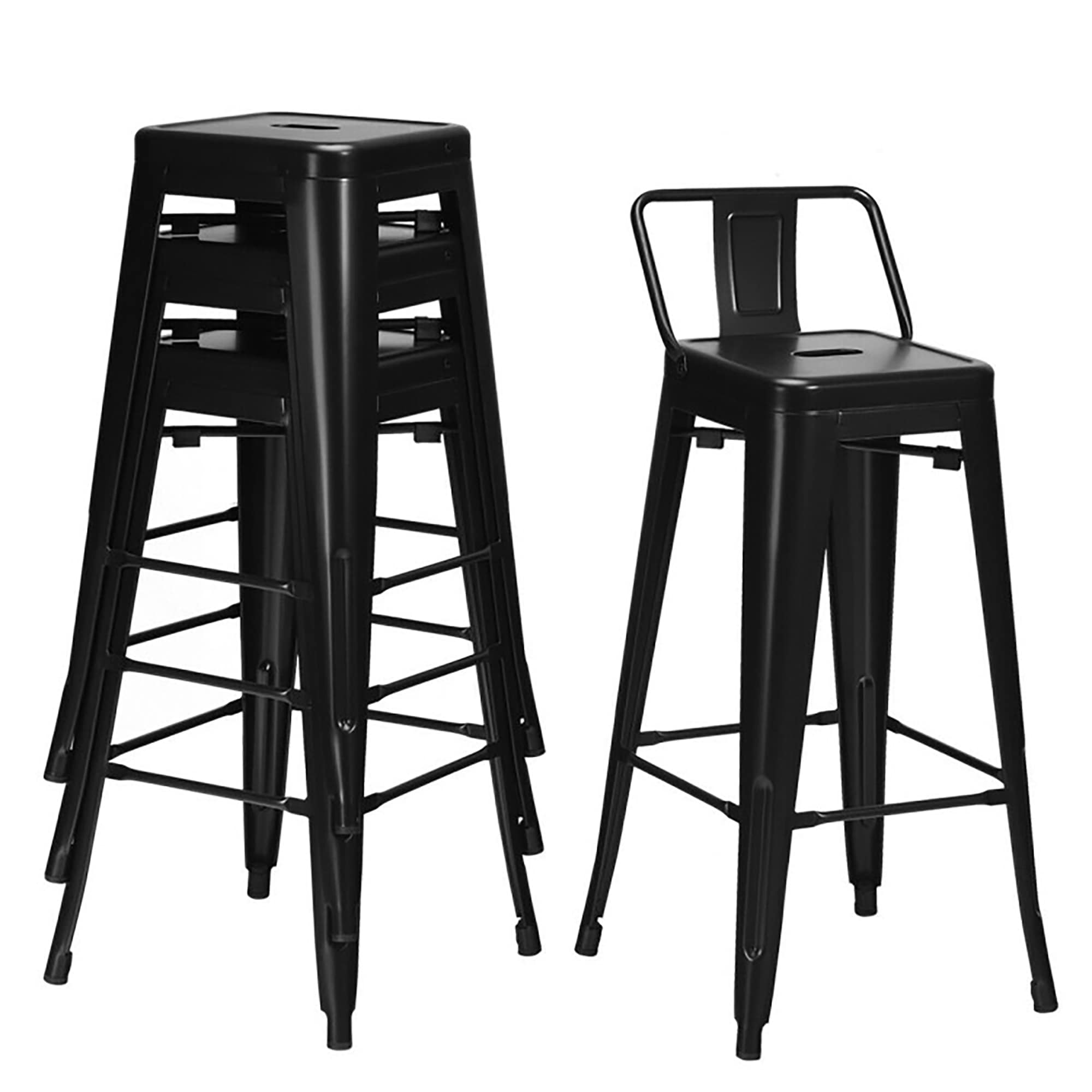 Sumyeg 30 in Set of 4 Metal Counter Height tools Set of 4 Black 30 in H Bar height Stackable Metal Bar Stool Back in the Bar Stools department at Lowes