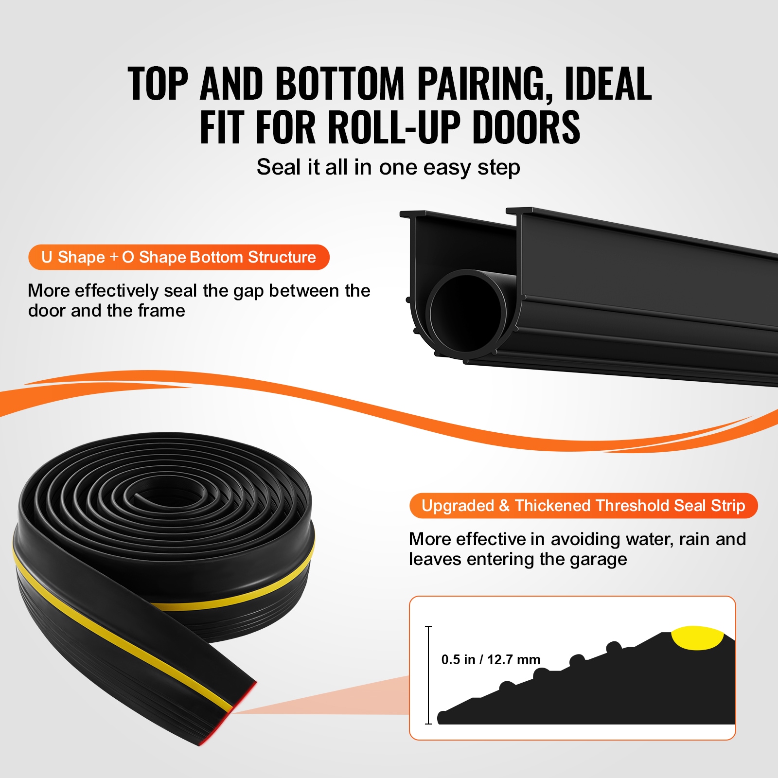 VEVOR Garage Door Threshold and Bottom Seals Kit 16 FT U Shape+O Ring ...